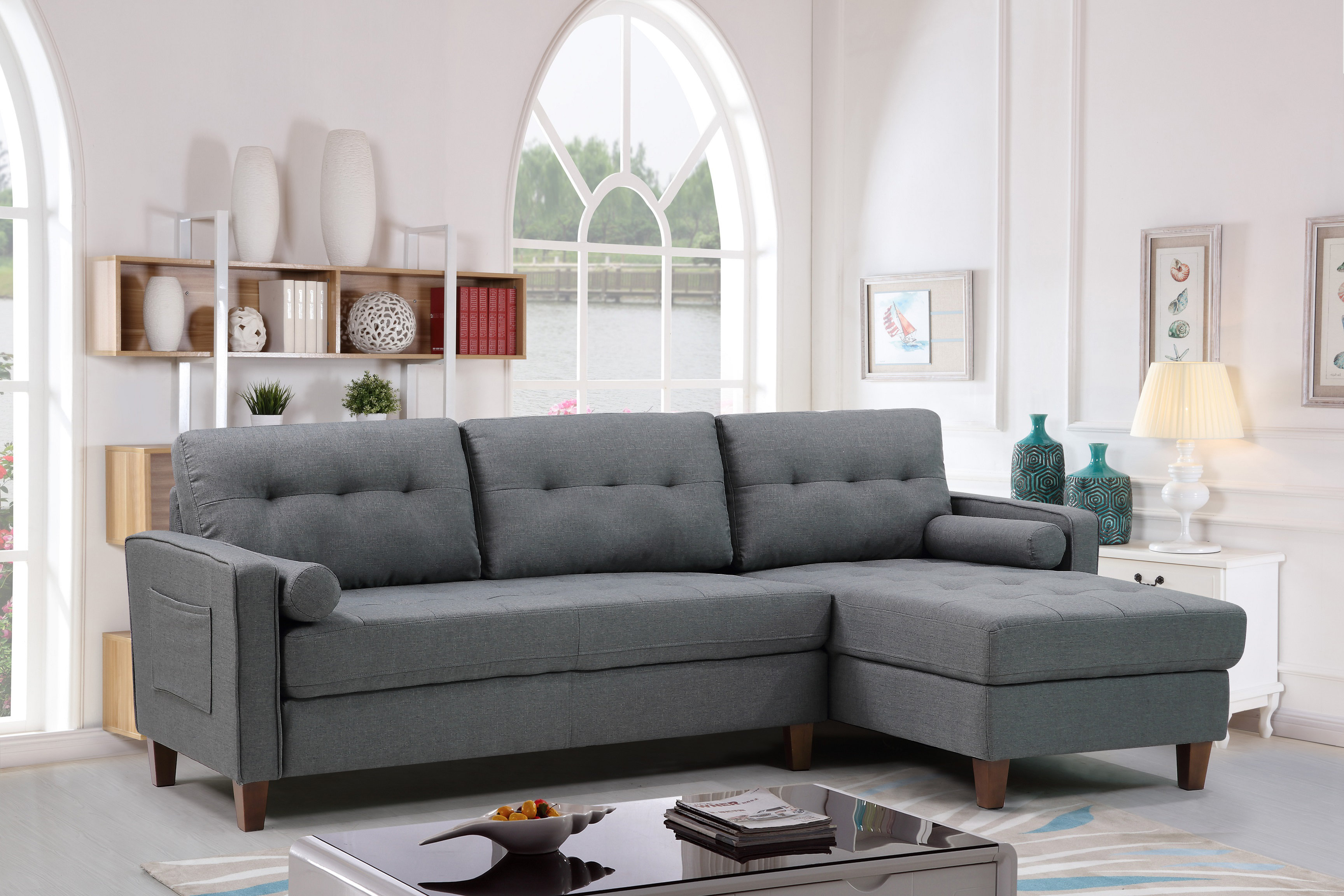 George Oliver Weatherall 95.67" Wide Linen Left Hand Facing Sofa ...