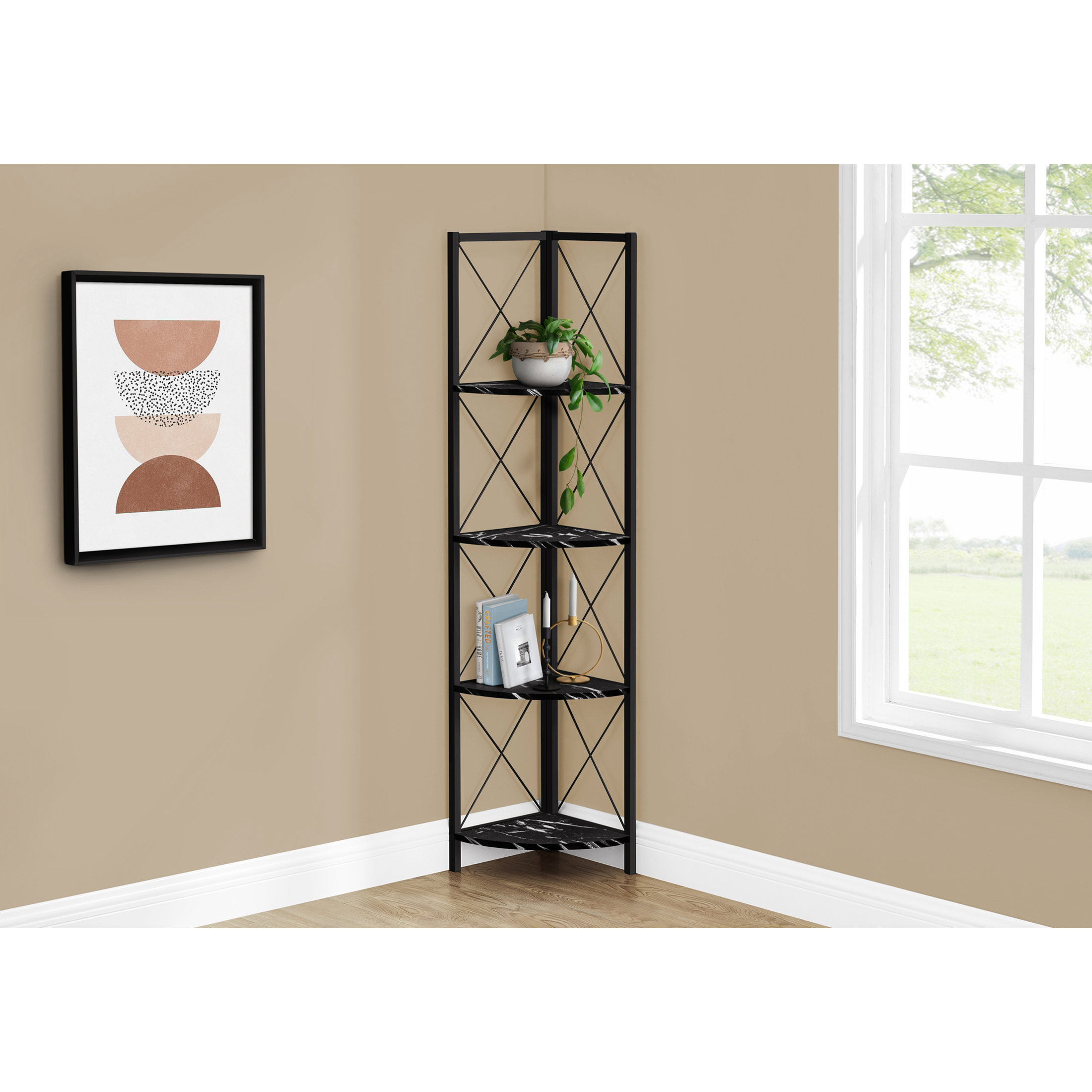 Latitude Run® 4-Tier Corner Etagere Bookshelf with Fan-Shaped Shelves ...