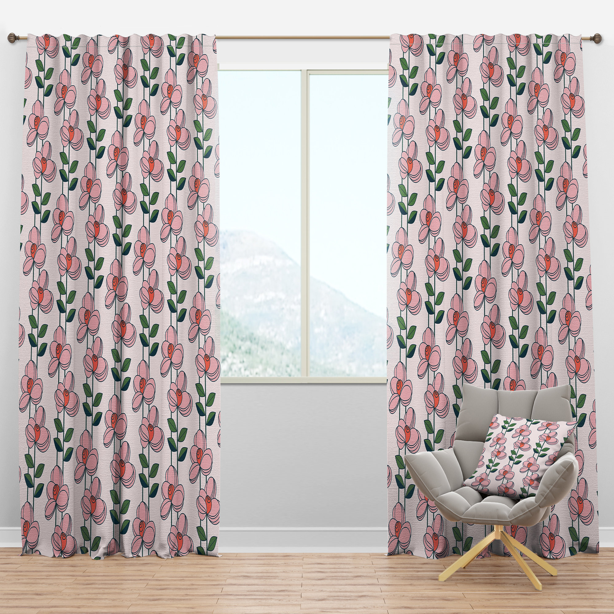 Design Art Floral Botanical Retro XII - Abstract Curtain - Velvet Room ...