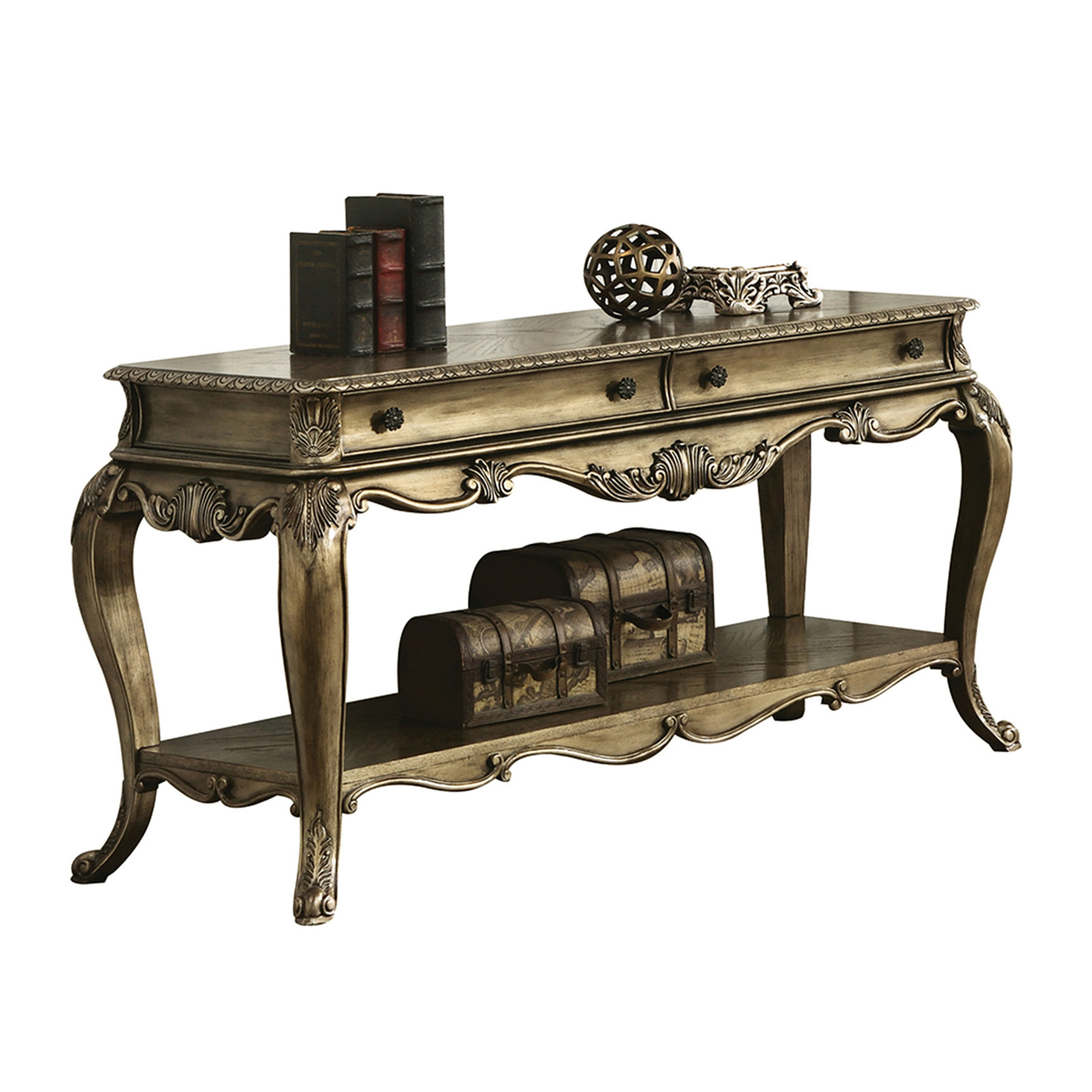 Hokku Designs Stylish Vintage Oak Table With Two Drawers And Bottom ...