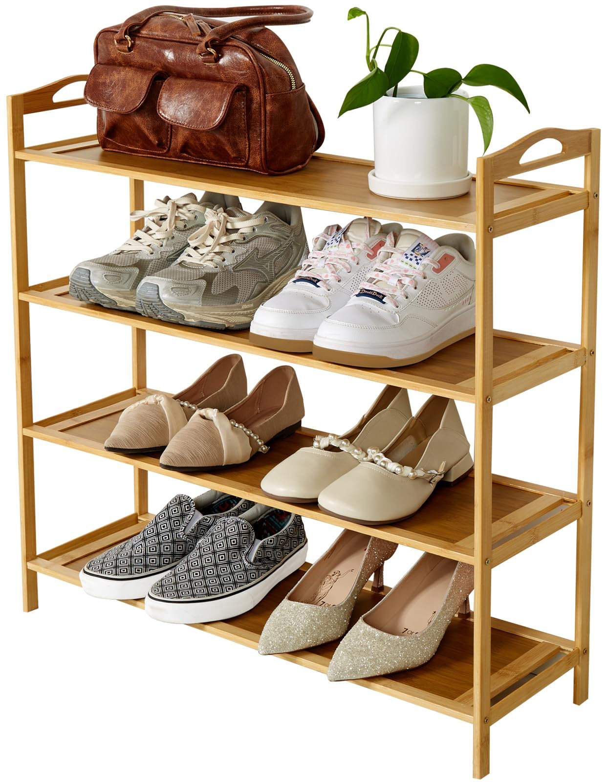 Lark Manor 4 Tier Bamboo Shoe Rack For Closet, Free Standing Shoe Racks ...