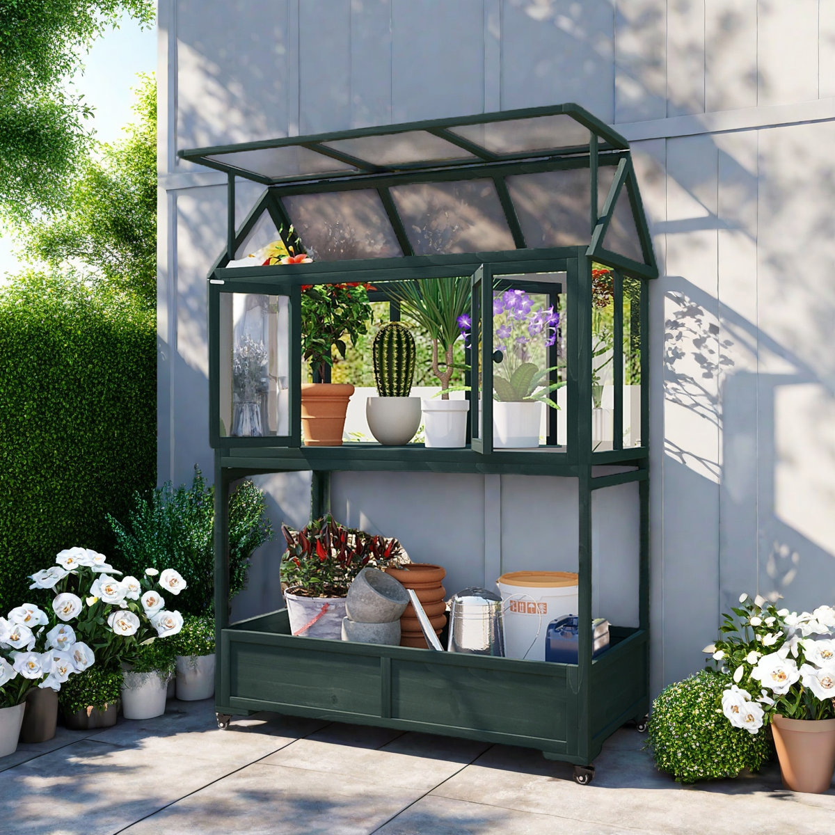 mosaicmotifco Garden Wood Portable Cold Frame Greenhouse With Openable ...