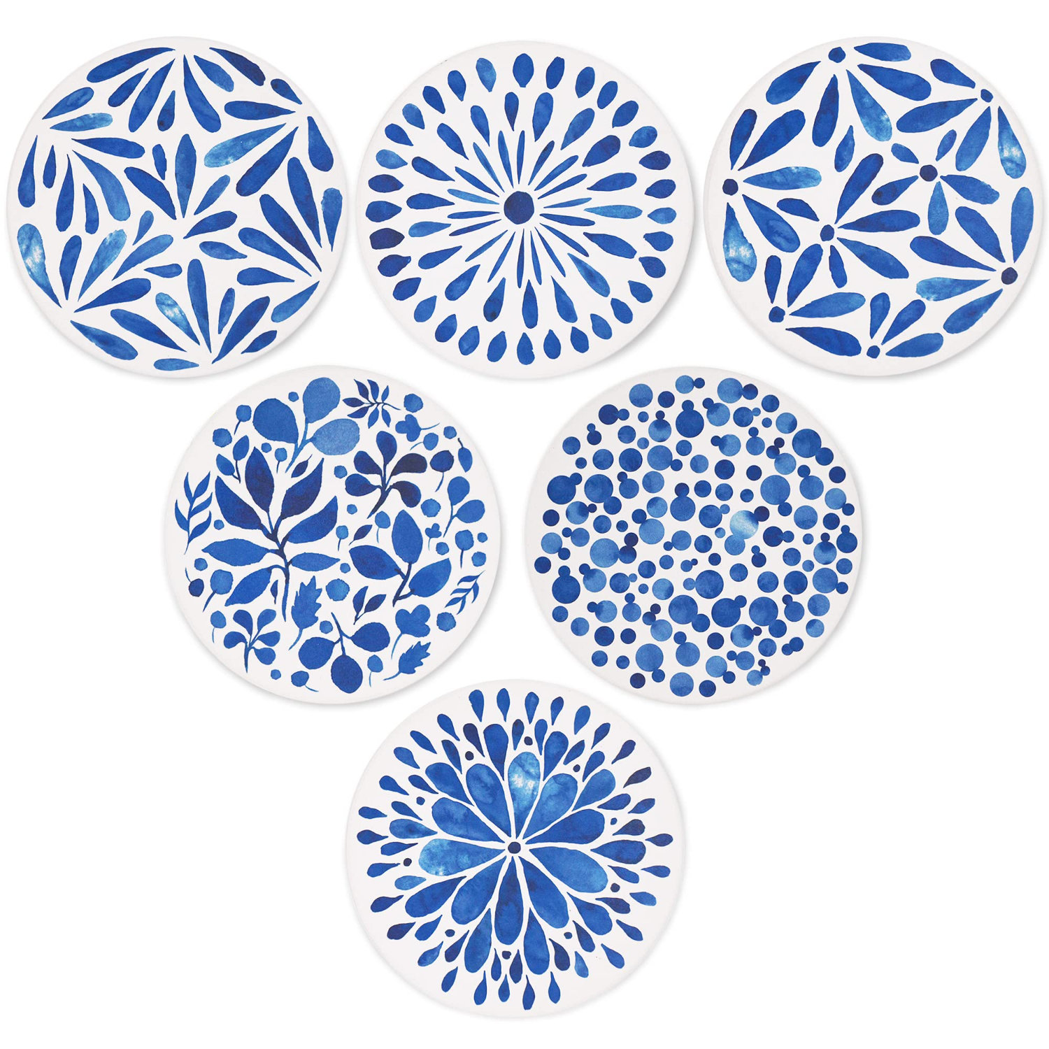 Lark Manor™ Set Of 6 Coasters For Drinks Absorbing Round Ceramic Stone ...
