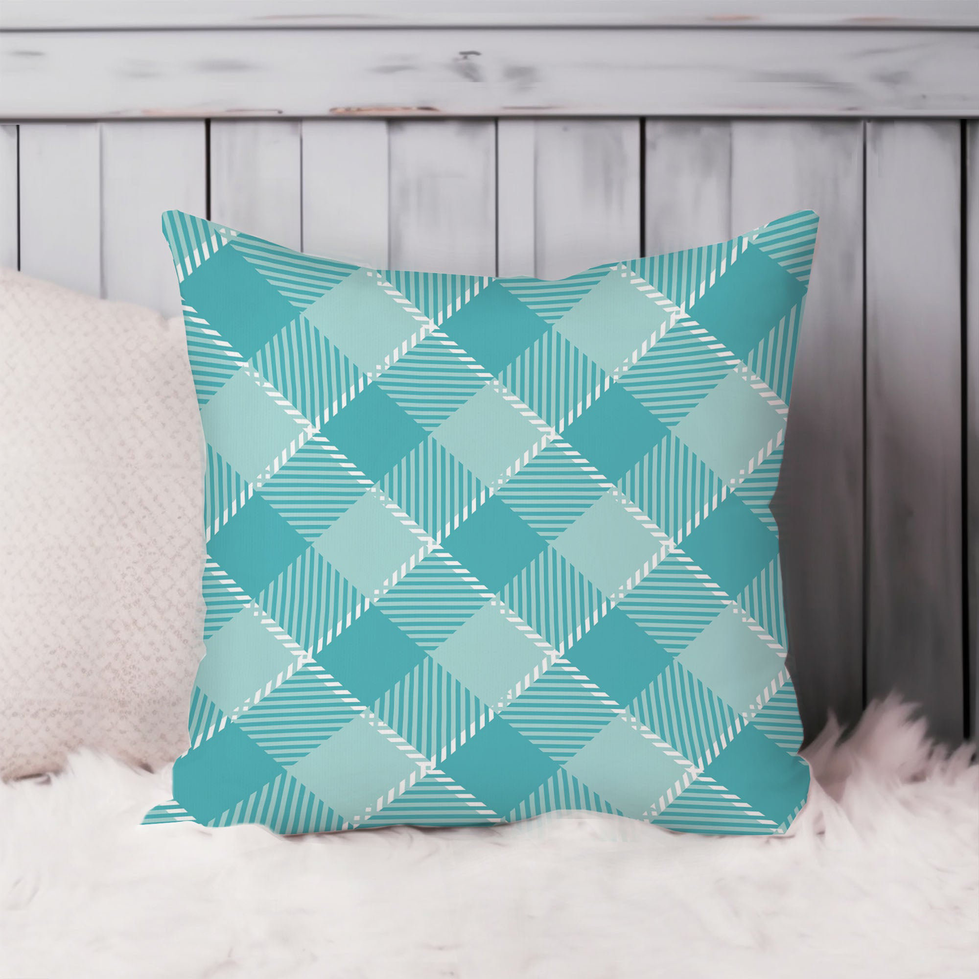 Ethan Taylor Abstract Teal Turquoise Plaid Pattern II Patterns Pillow ...