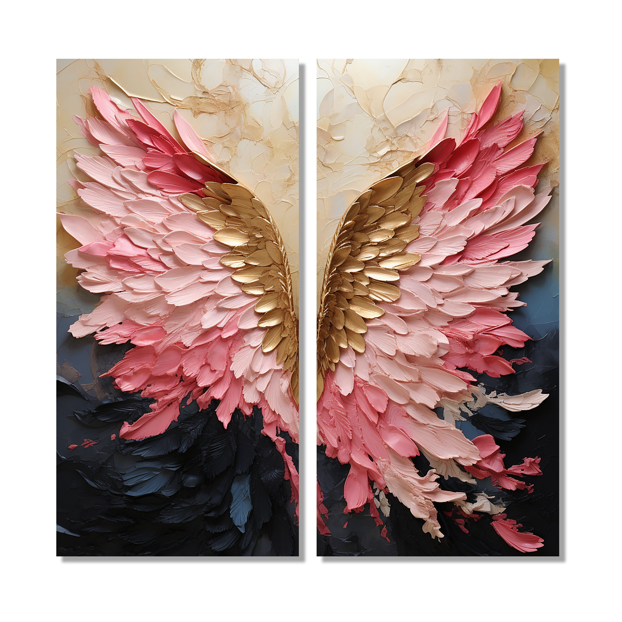 Mercer41 Pink And Gold Angel Wings - Pink Canvas Wall Art | Wayfair