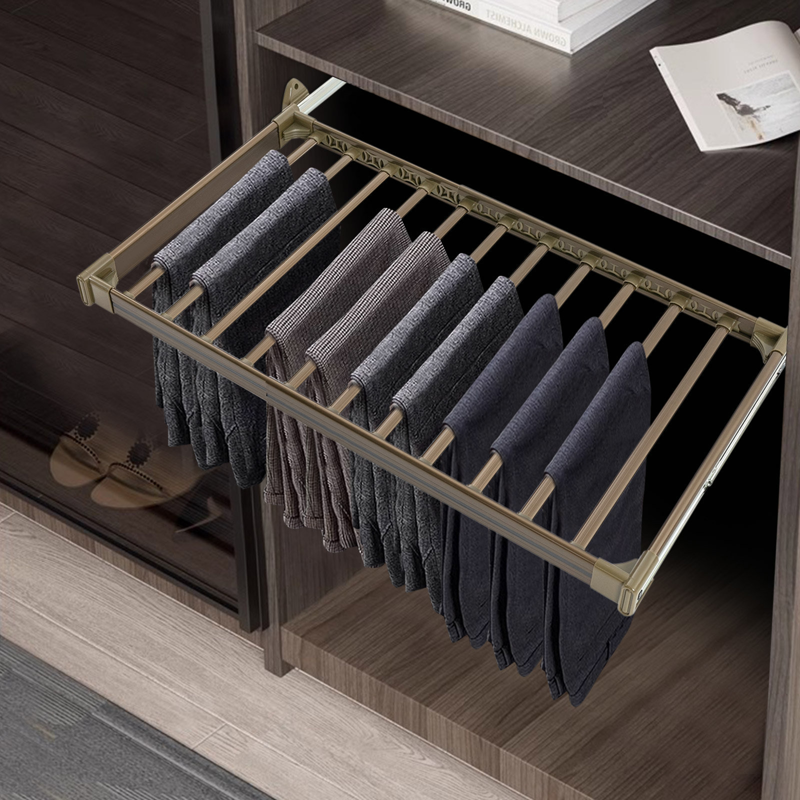 Rebrilliant Ostilia Retractable Pants Rack Closet Trousers Rack | Wayfair