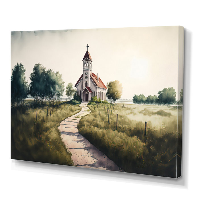Red Barrel Studio® Winding Path To Church III - Spiritual Canvas Wall ...