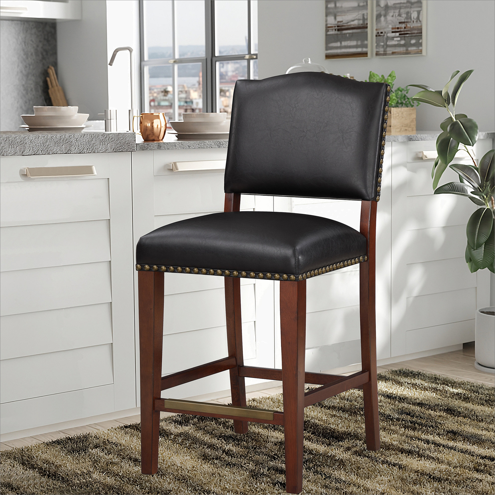 Red Barrel Studio® Kandi Stationary Faux Leather Blue Counter Stool ...