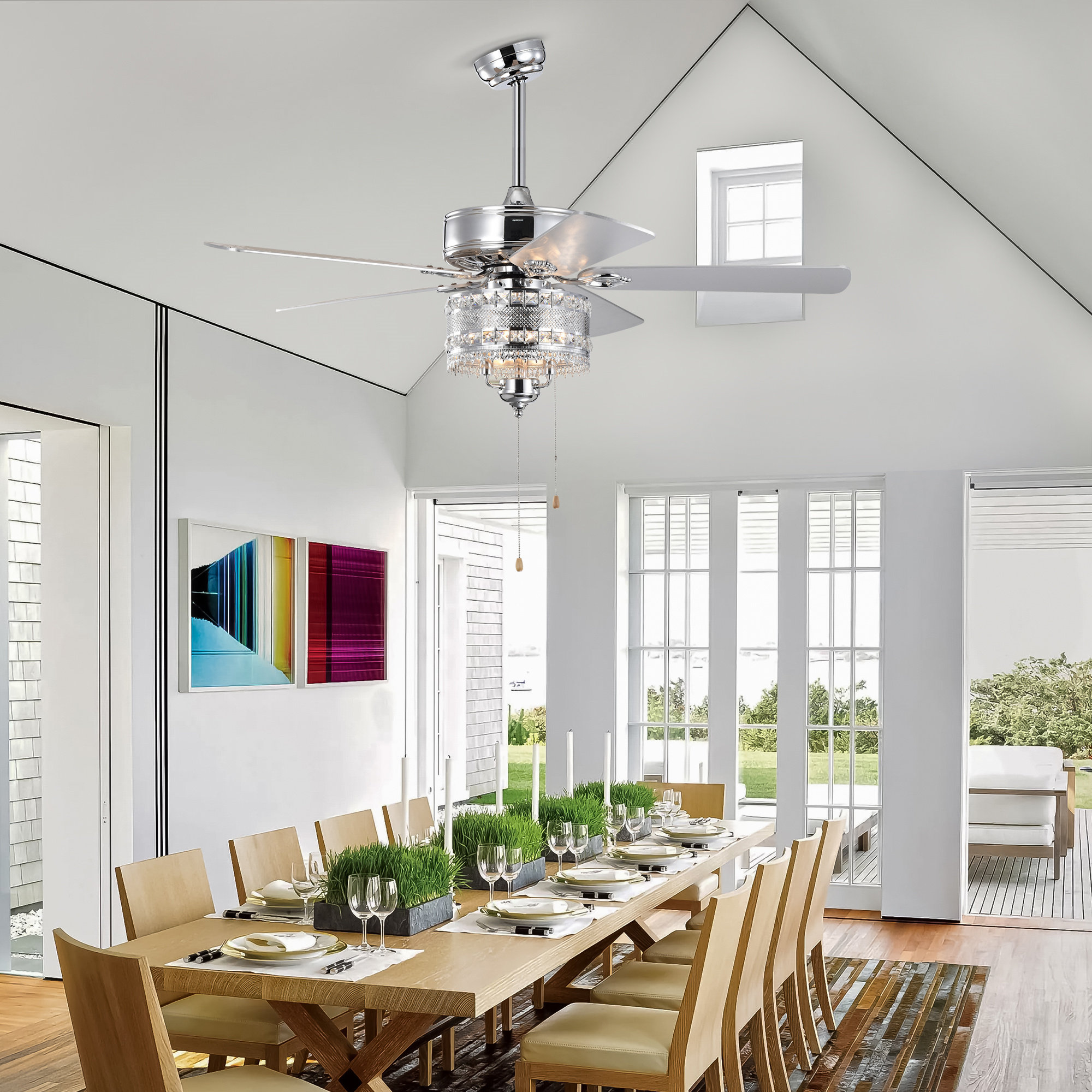 House of Hampton Crystal Ceiling Fan Lamp 5 Reversible Blades - Wayfair ...