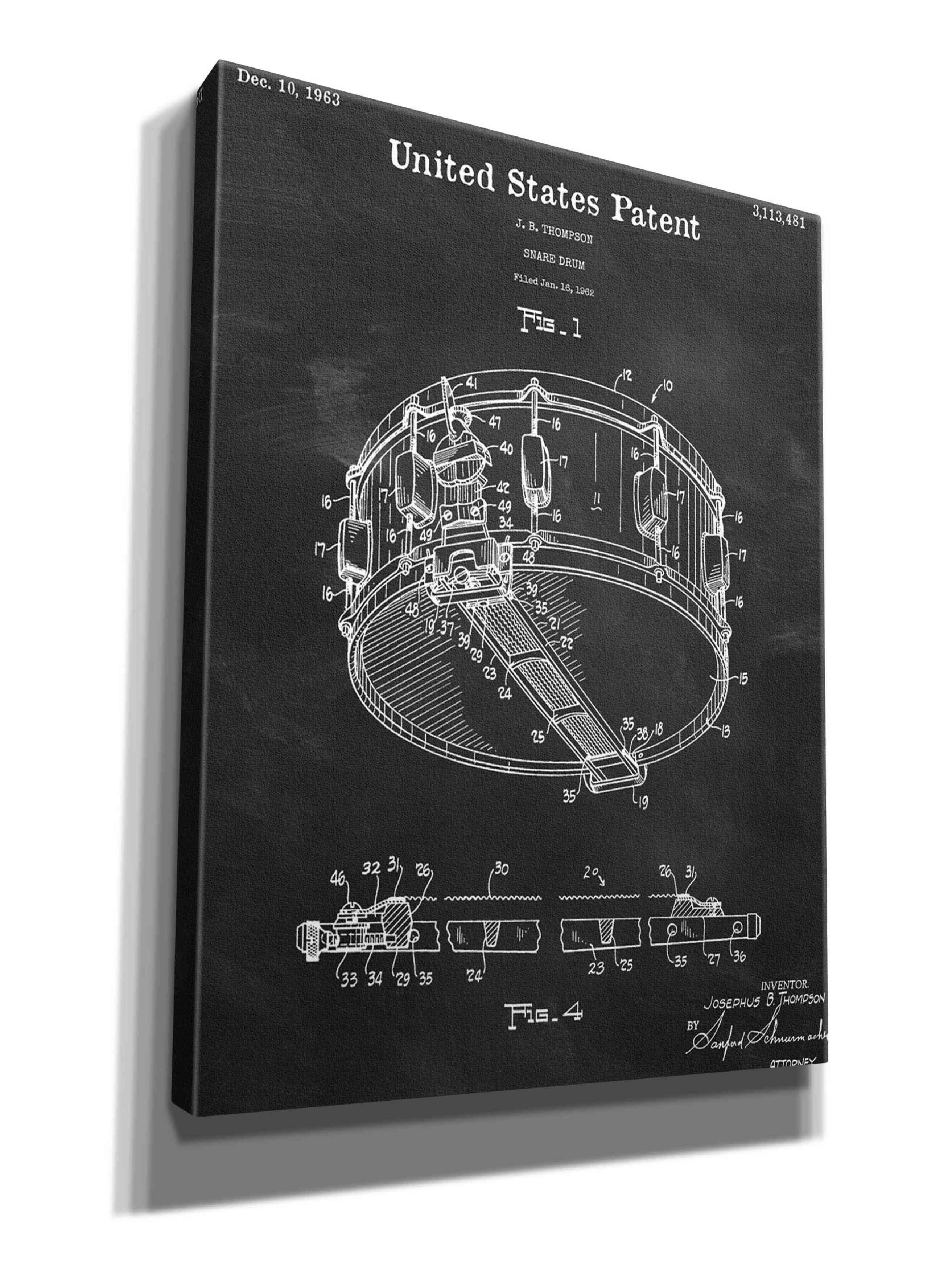 Williston Forge Snare Drum Blueprint Patent Chalkboard - Wrapped Canvas ...