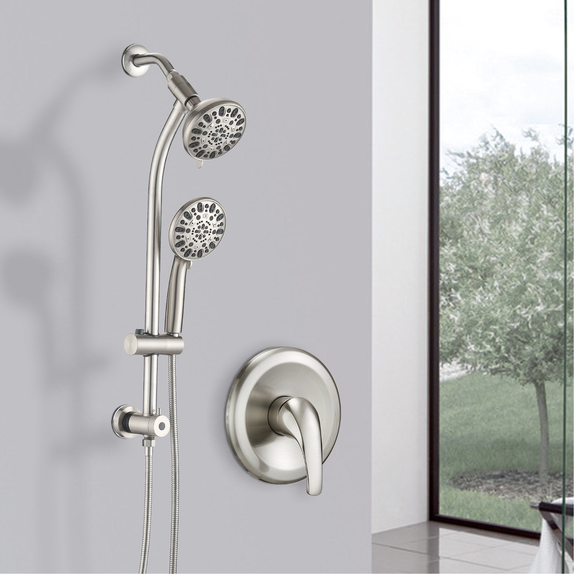 Banior Shower System With Drill- Stainless Steel Rod And Dual 5-inch ...