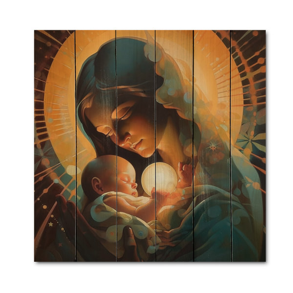 Canora Grey Guardian Angel Embracing The Baby III On Wood Print | Wayfair