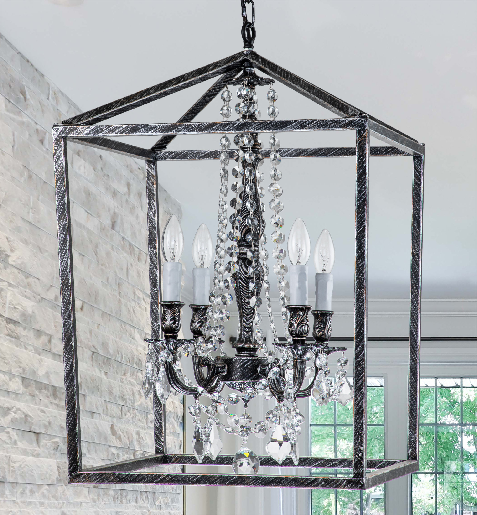 Gracie Oaks Alena 4-Light Modern Farmhouse Crystal Foyer Lantern ...