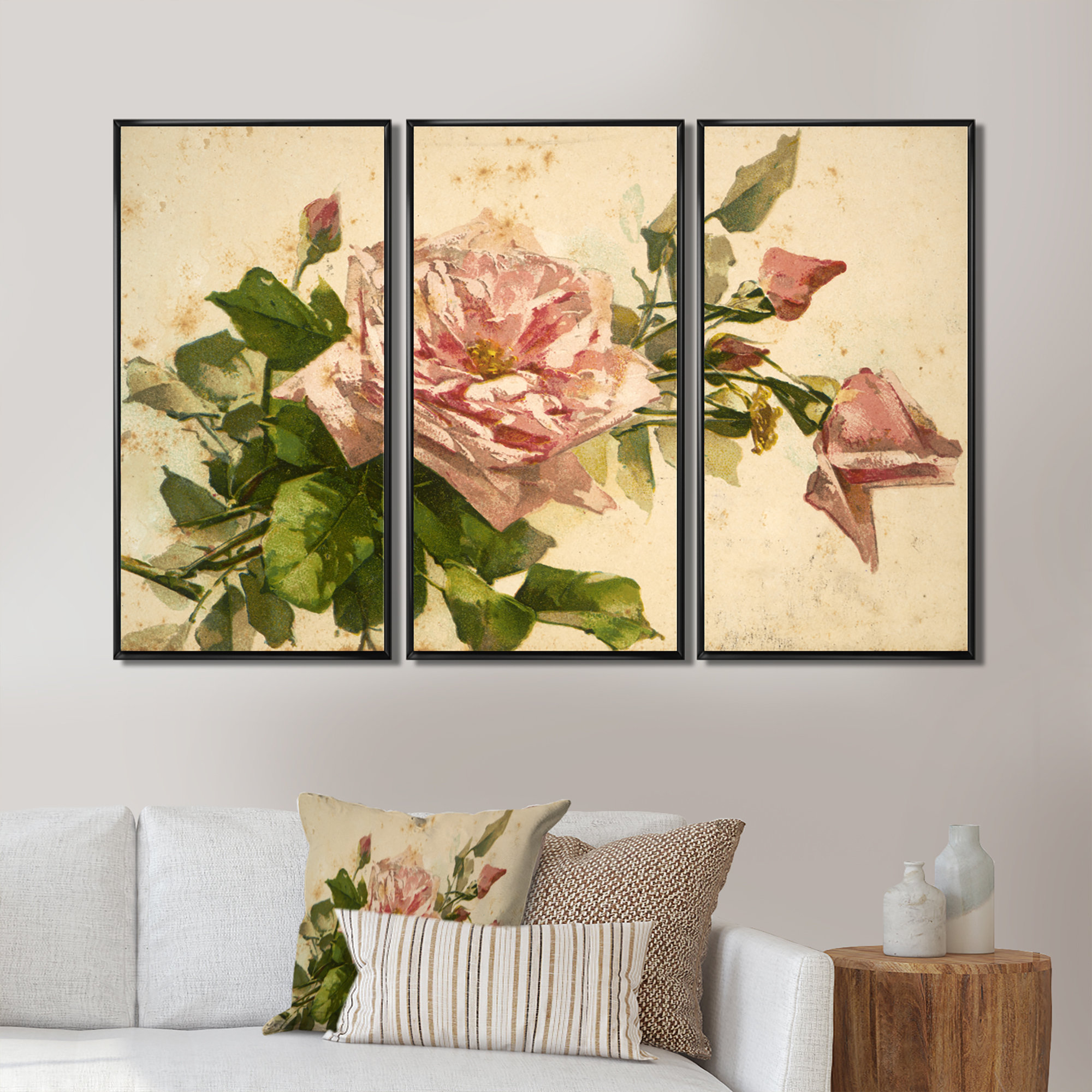 Red Barrel Studio Pink Flower - 3 Piece Floater Frame Painting on ...
