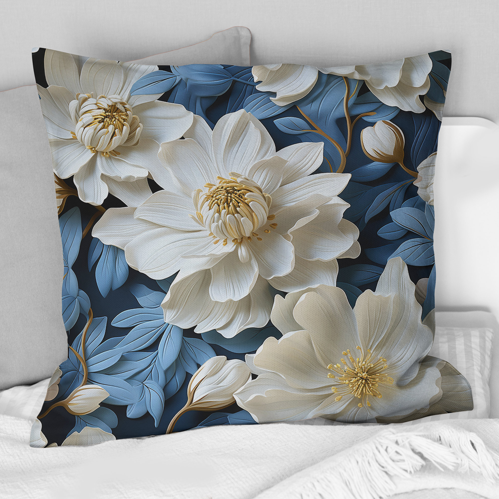 Design Art Blue And White Blooming Floral Pattern VII - Floral Printed ...