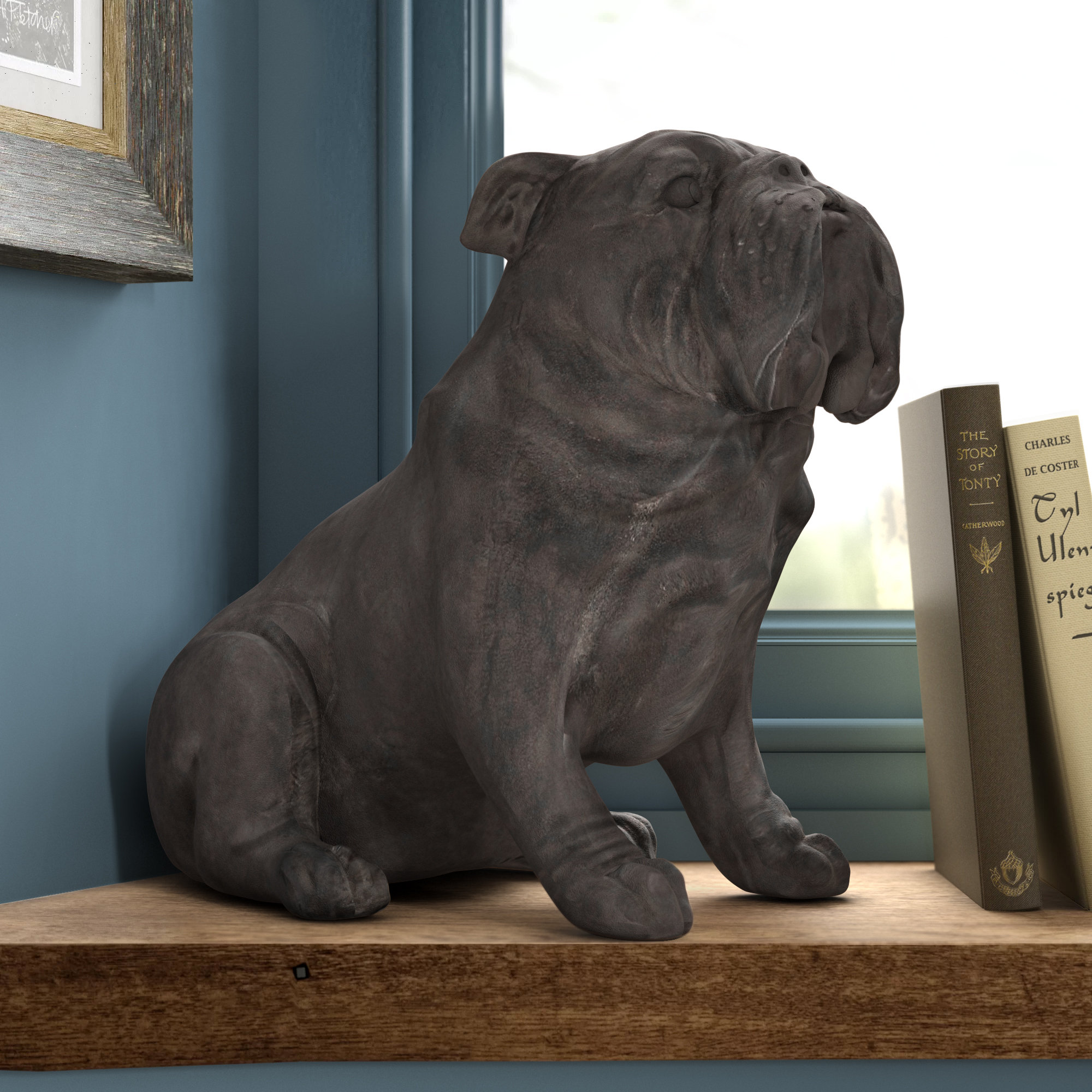 Red Barrel Studio® Mikkelson Polystone Sitting Bulldog Decorative Brown ...