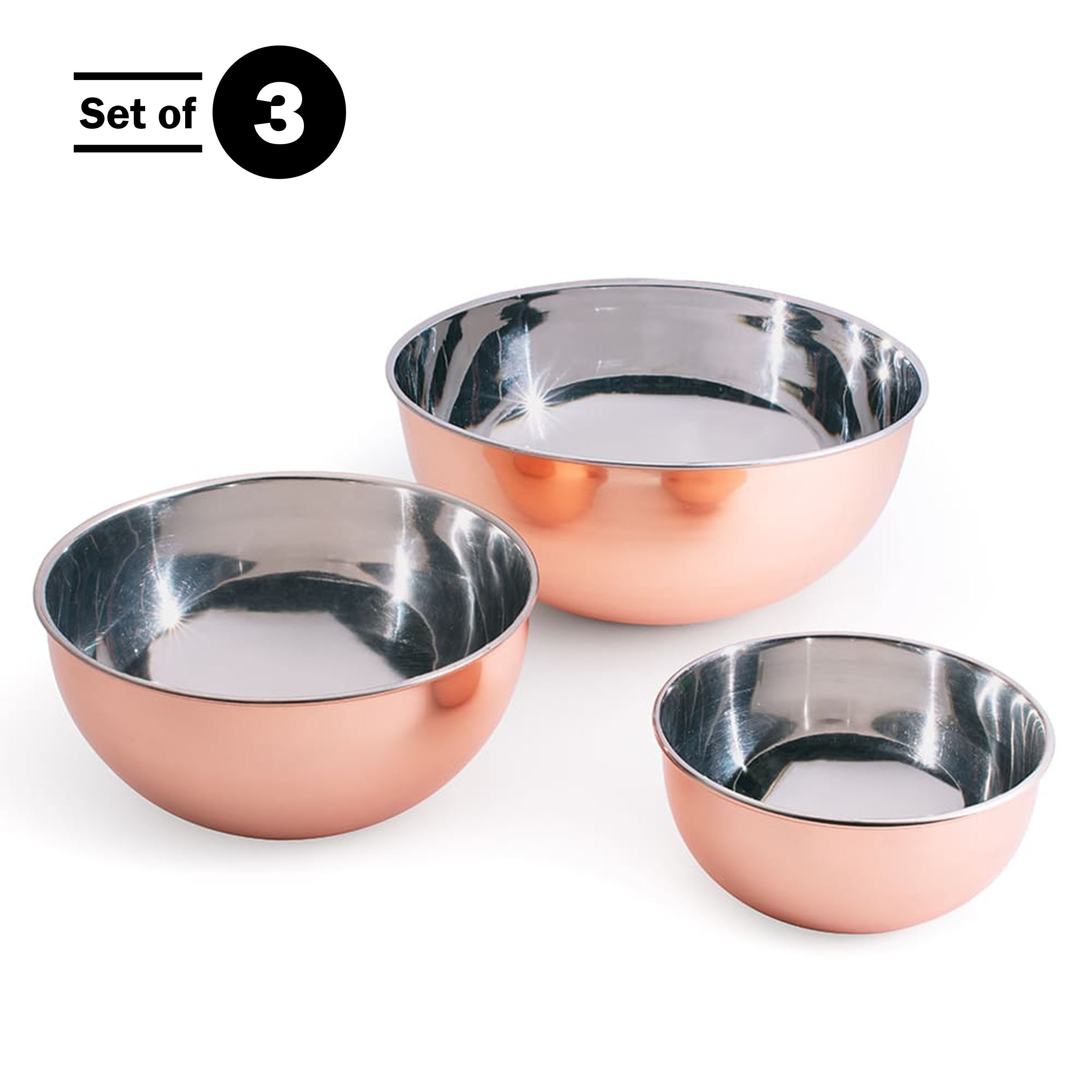 Kings County Tools Copper Mixing Bowls - 3 Piece Bowl Set for Cooking ...