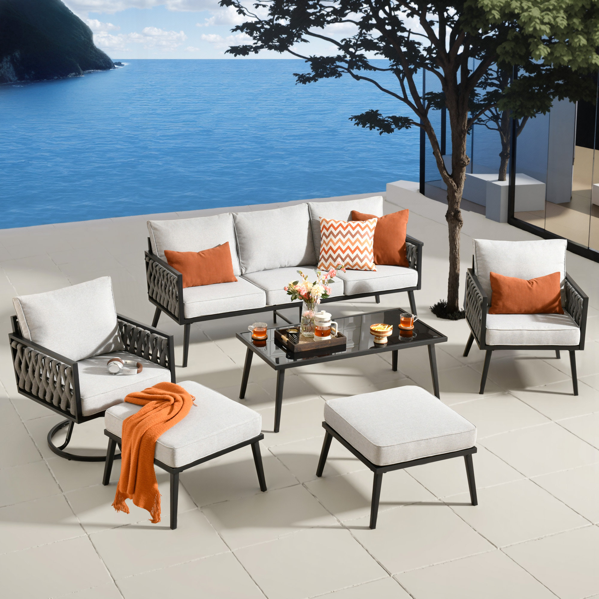 Lark Manor™ Tommy 6-piece Woven Rope Outdoor Conversation Set With ...