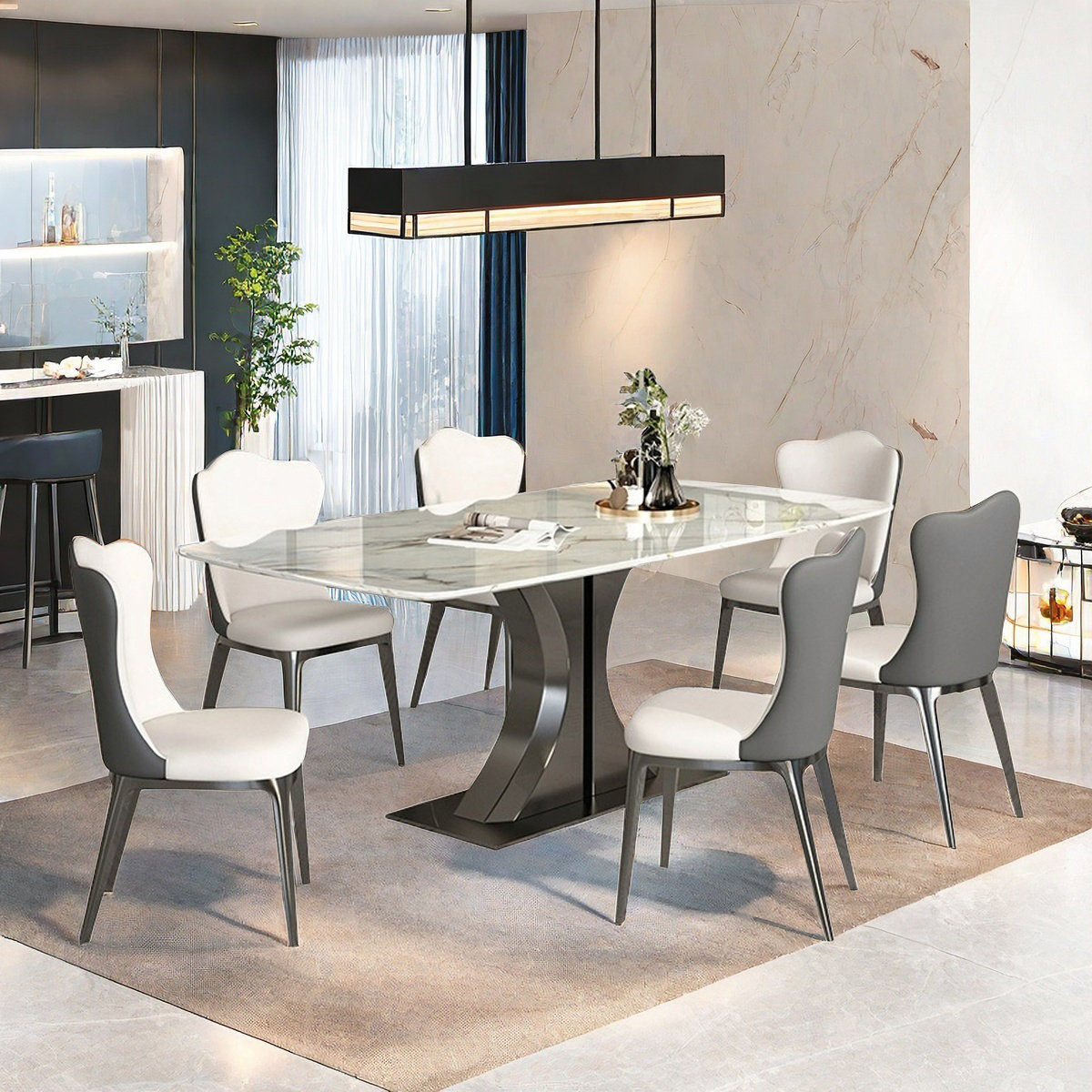 ALLNICEDT Modern Luxury Microlite Stone Dining Table Sets - Wayfair Canada