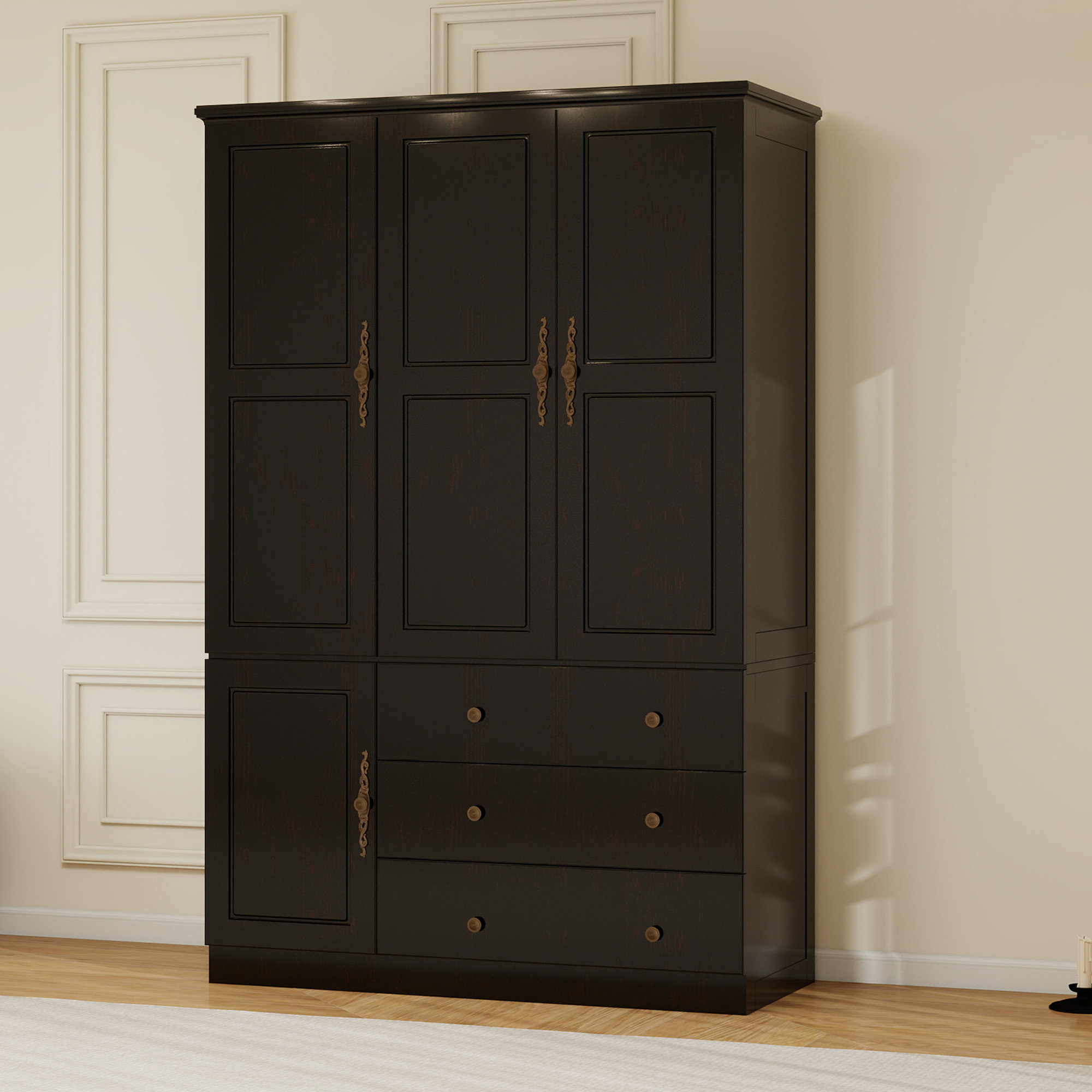 Red Barrel Studio Black Solid Wood Armoire Wardrobe Closet With 3 ...