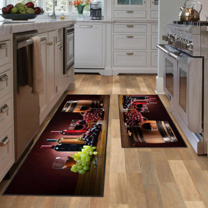 Ebern Designs Thoi Red Wine Kitchen Rug 2 Piece Set,Home Vintage ...