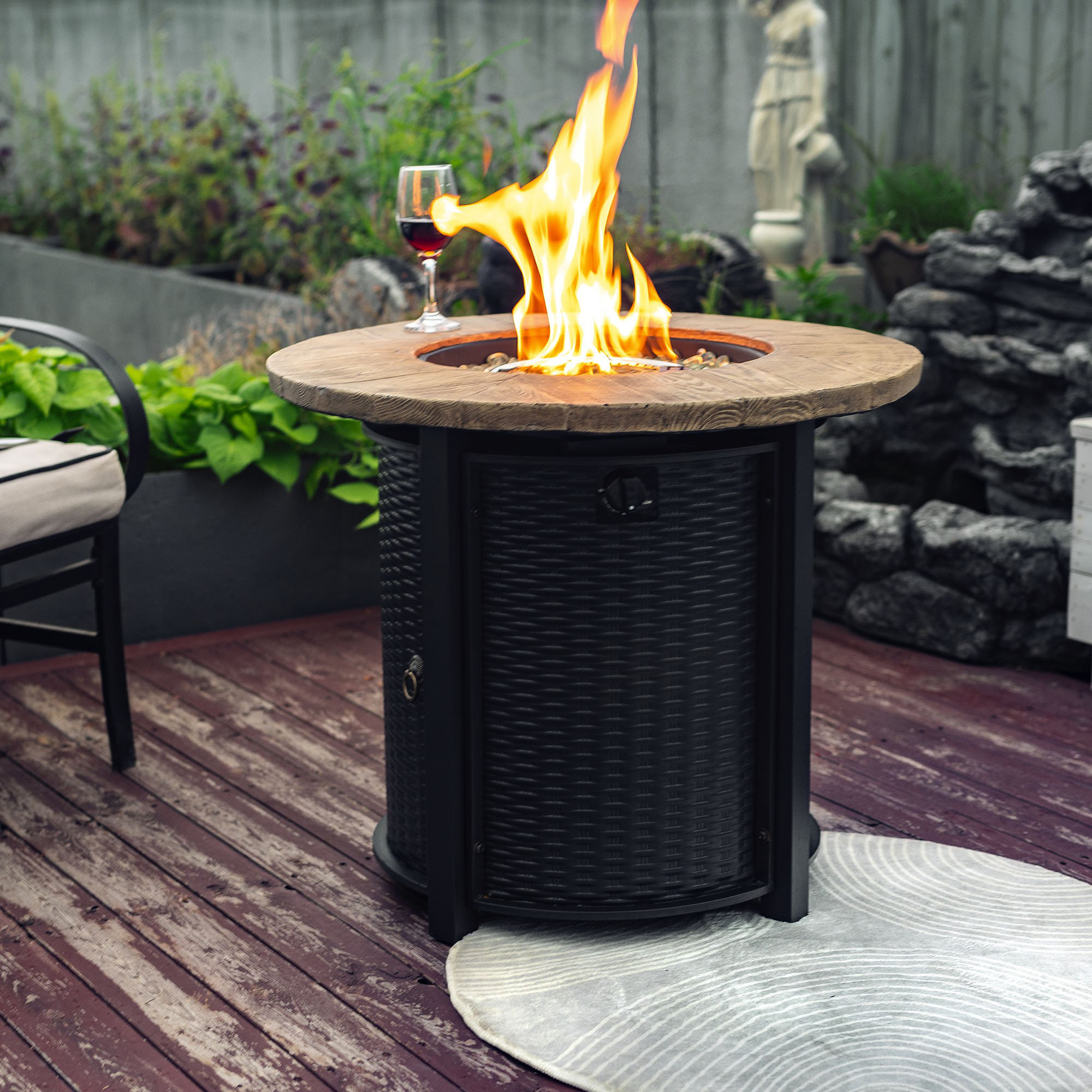 Lark Manor™ Round Fire Pit Table Propane Fire Table | Wayfair