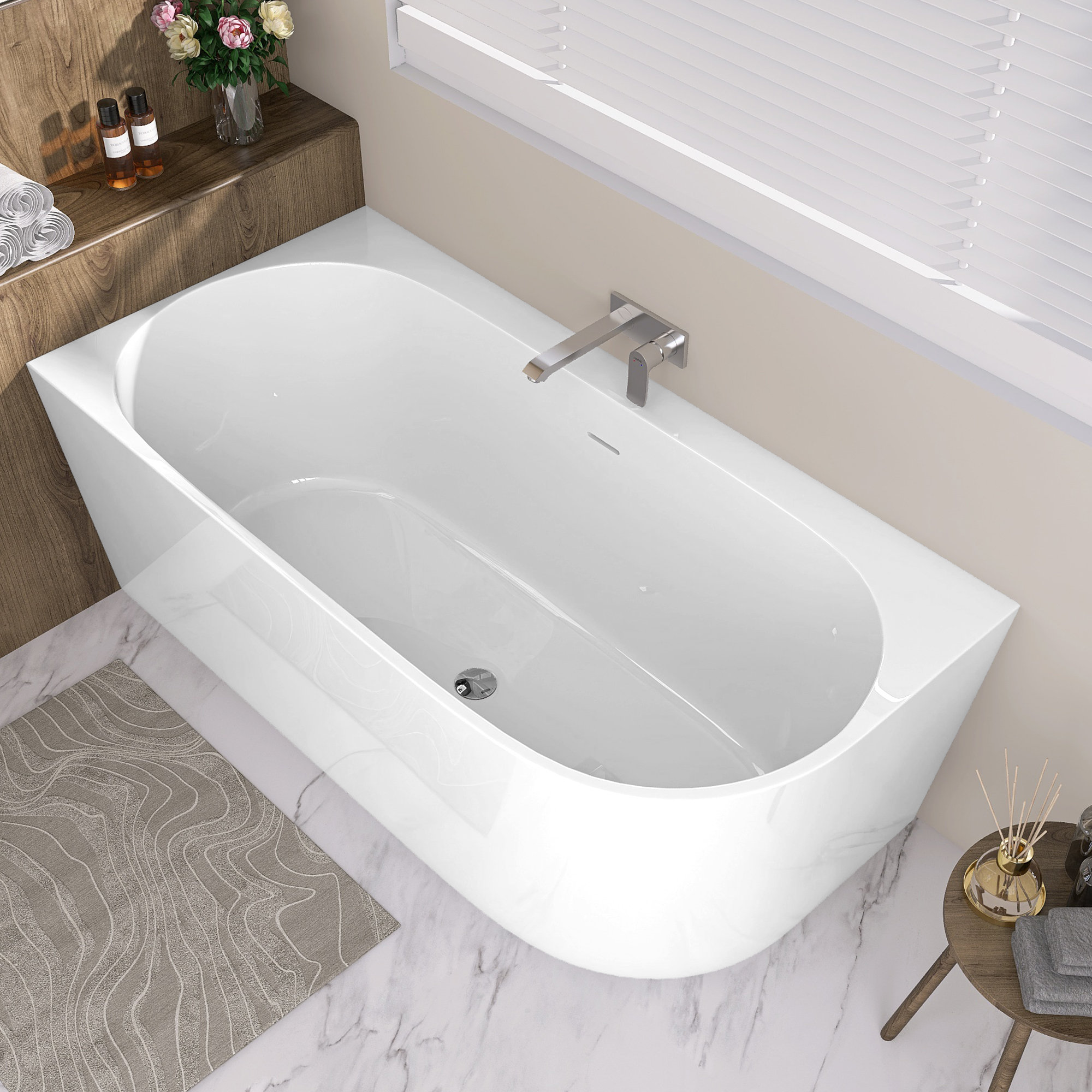 GETPRO 59'' x 30'' Freestanding Left Corner Soaking Bathtub Acrylic ...