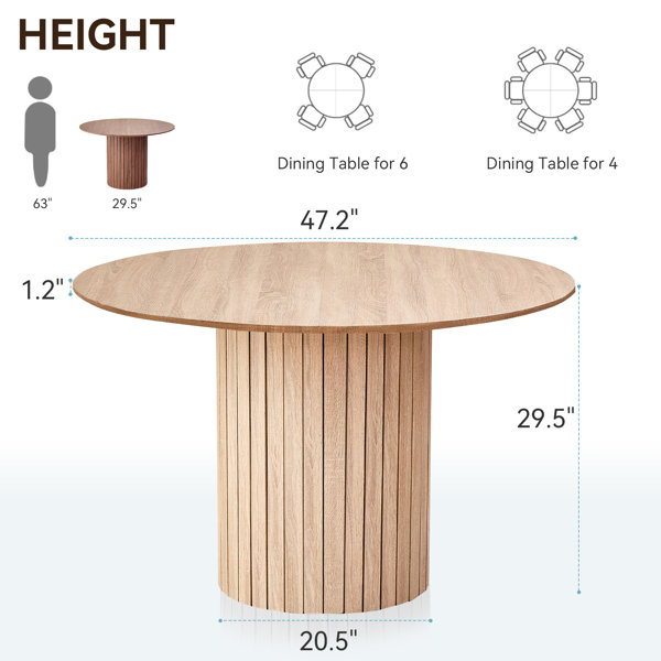 Latitude Run® 47 Inches Wood Round Dining Table for 4, Natural Kitchen ...