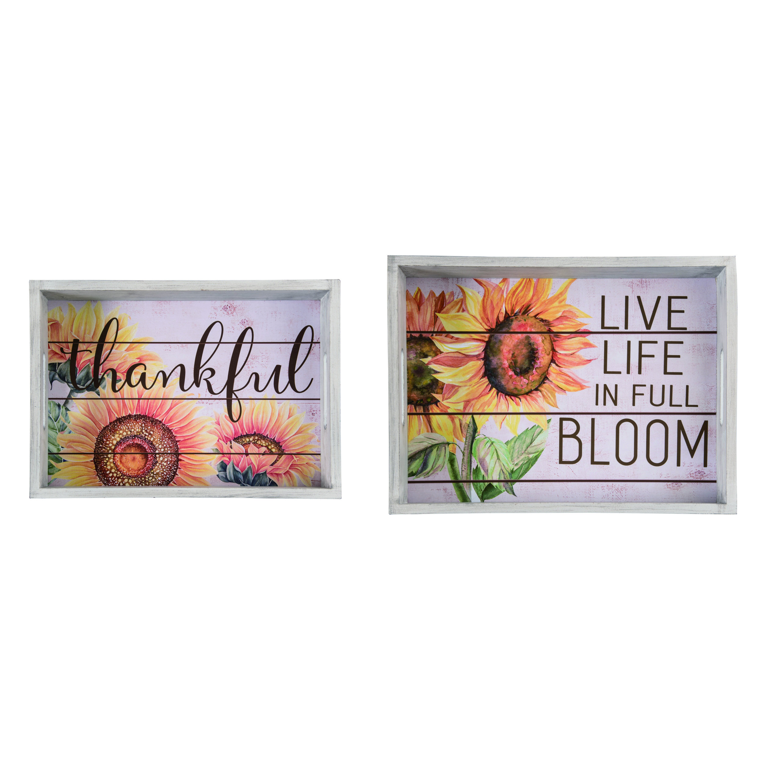 August Grove® Wood 15.75 in. Multicolor Harvest Sunflower Serving Trays ...