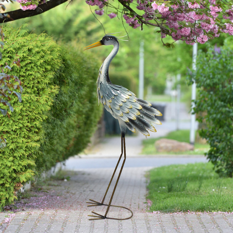 Dovecove Metal Garden Heron Outdoor Statue | Wayfair