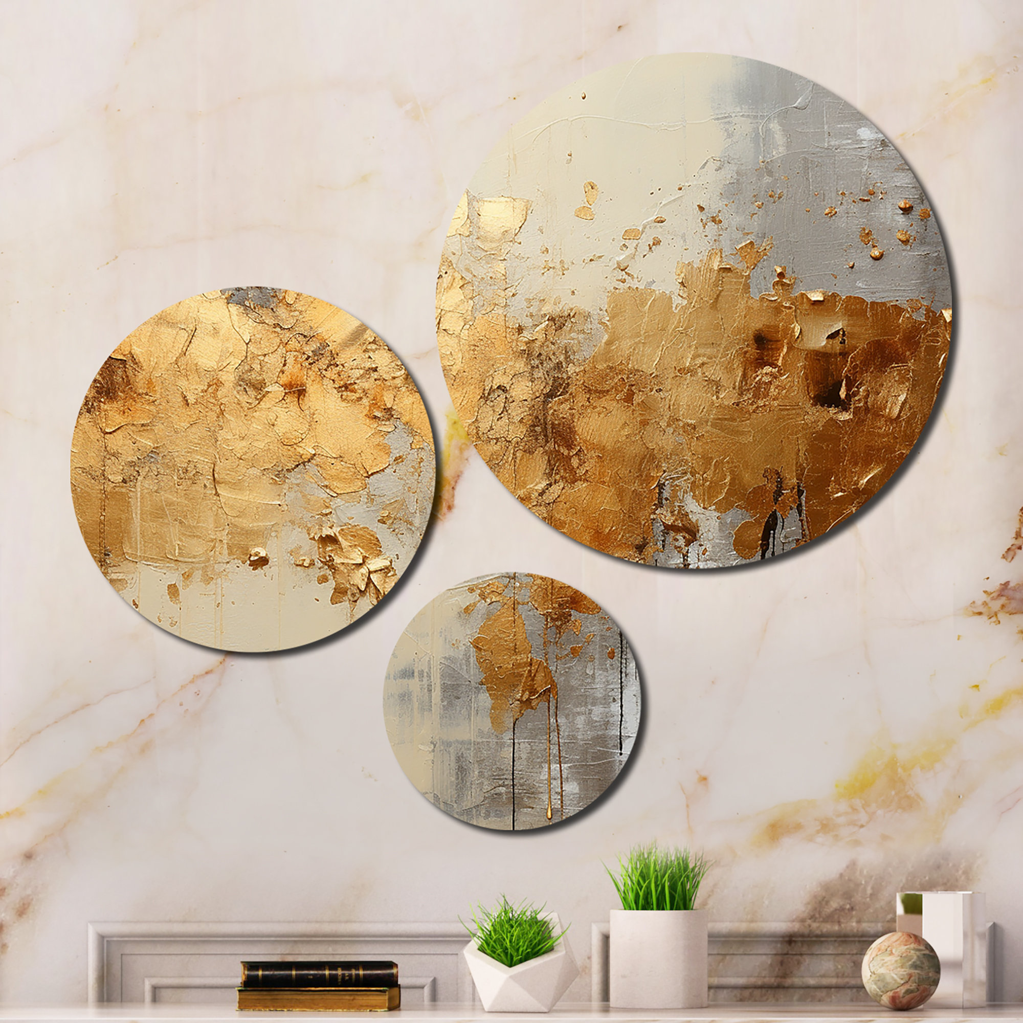 Ivy Bronx Golden Gleam V - Abstract Collages Metal Wall Art Set | Wayfair