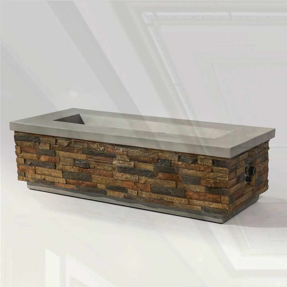 Loon Peak® Concrete Fire Pit Table with Stone Looks Propane Gas Fire ...