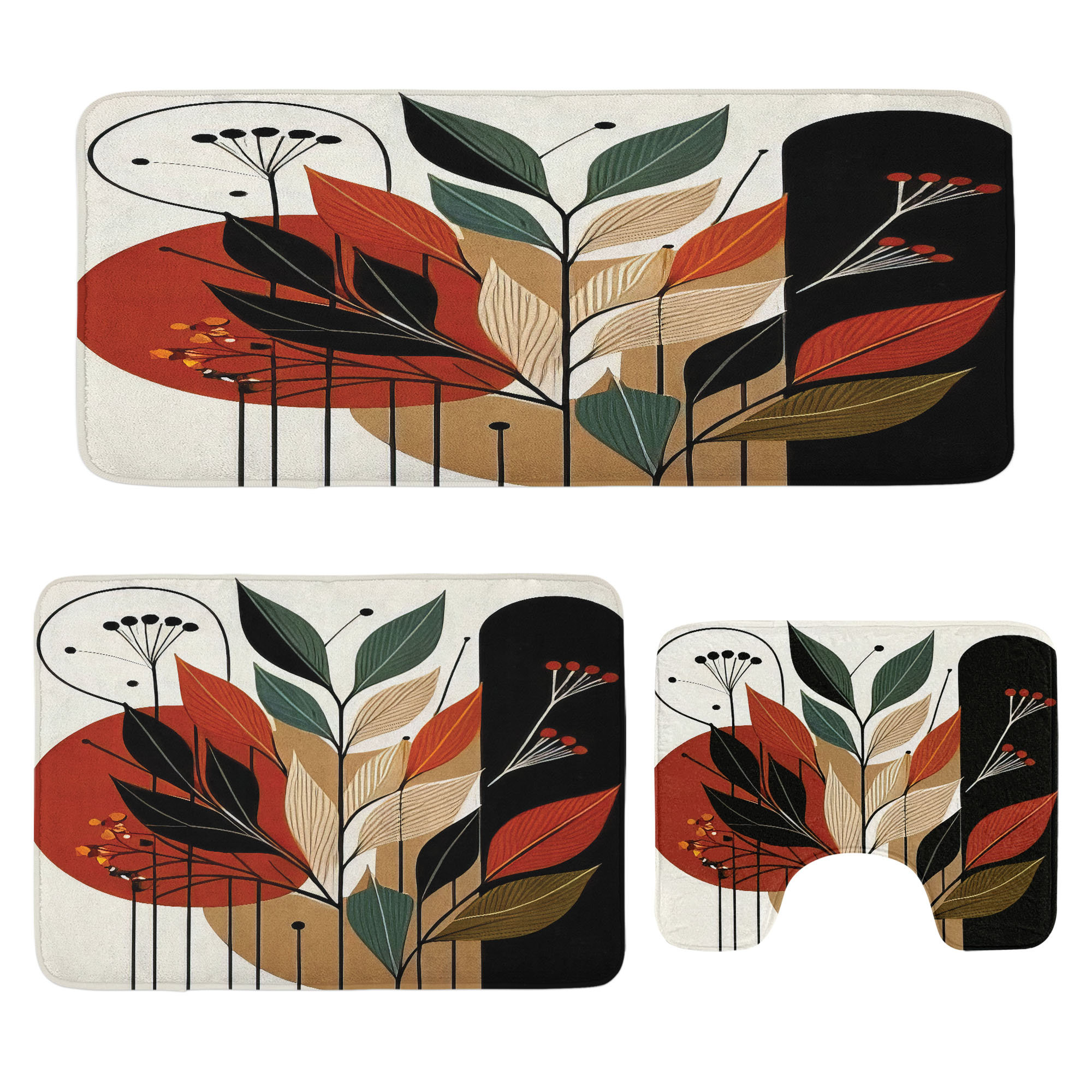 Bungalow Rose Bohemian Bathroom Rug Set 3 Pieces U-Shape & Rectangle ...