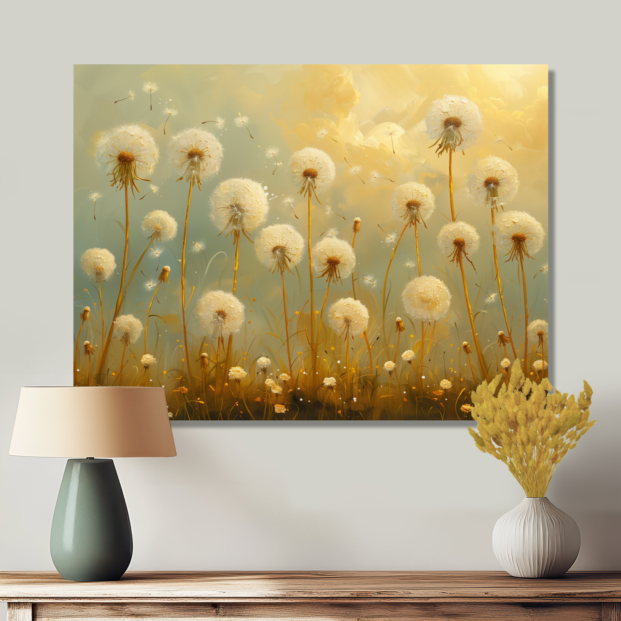 Lark Manor™ Beige Blue Spring Dandelion Collage II - Dandelion Wall Art ...
