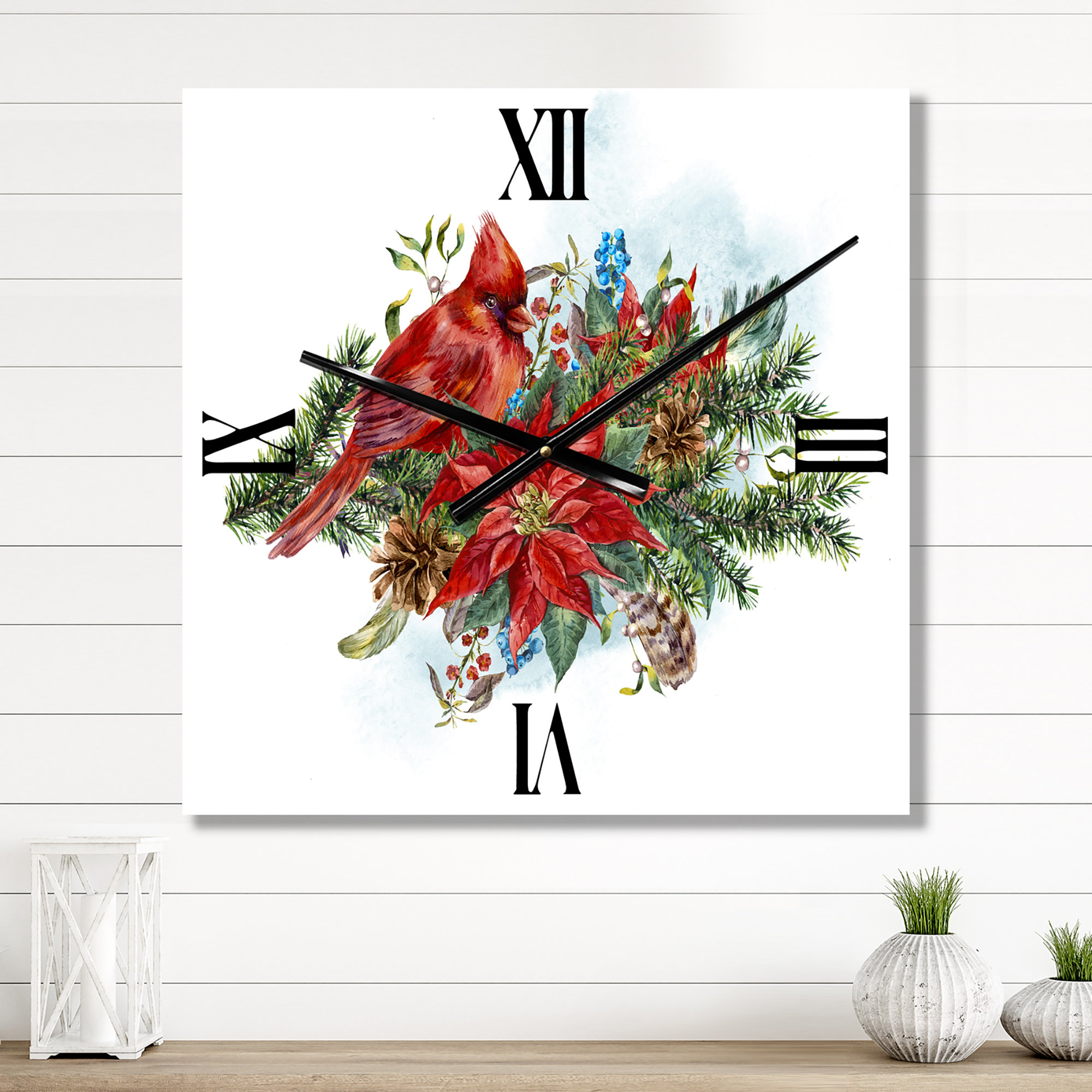 The Holiday Aisle® Christmas Poinsettia and Red Cardinal Bird ...