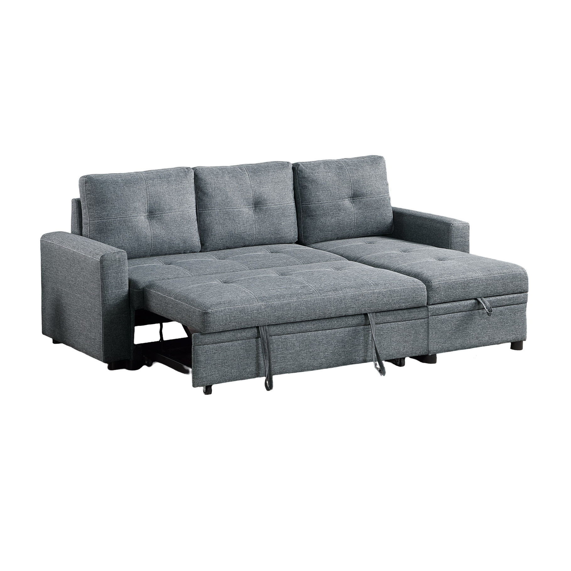 Ivy Bronx Modern Square Arm Sectional With Pull Out Bed And Chaise ...