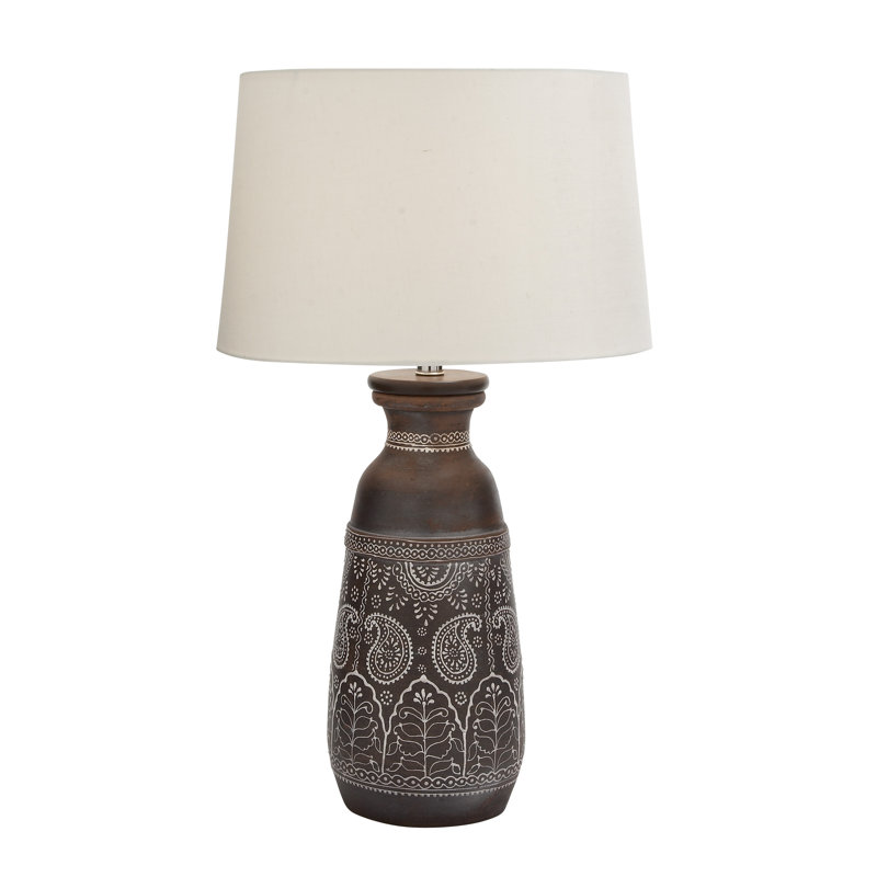 World Menagerie Ceramic Carved Details Brown Table Lamp & Reviews | Wayfair