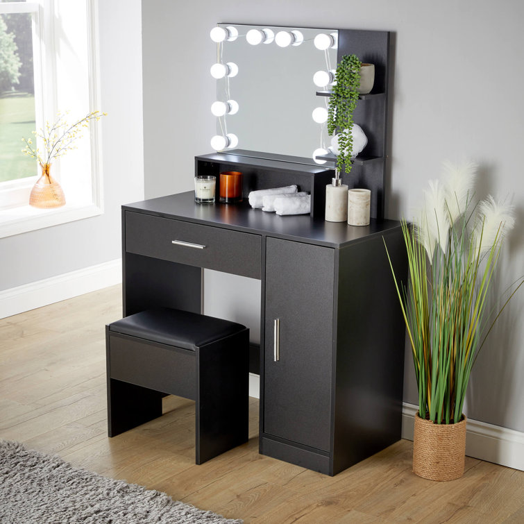 17 Stories Roianne 1 Drawer Dressing Table Set with LED Mirror ...