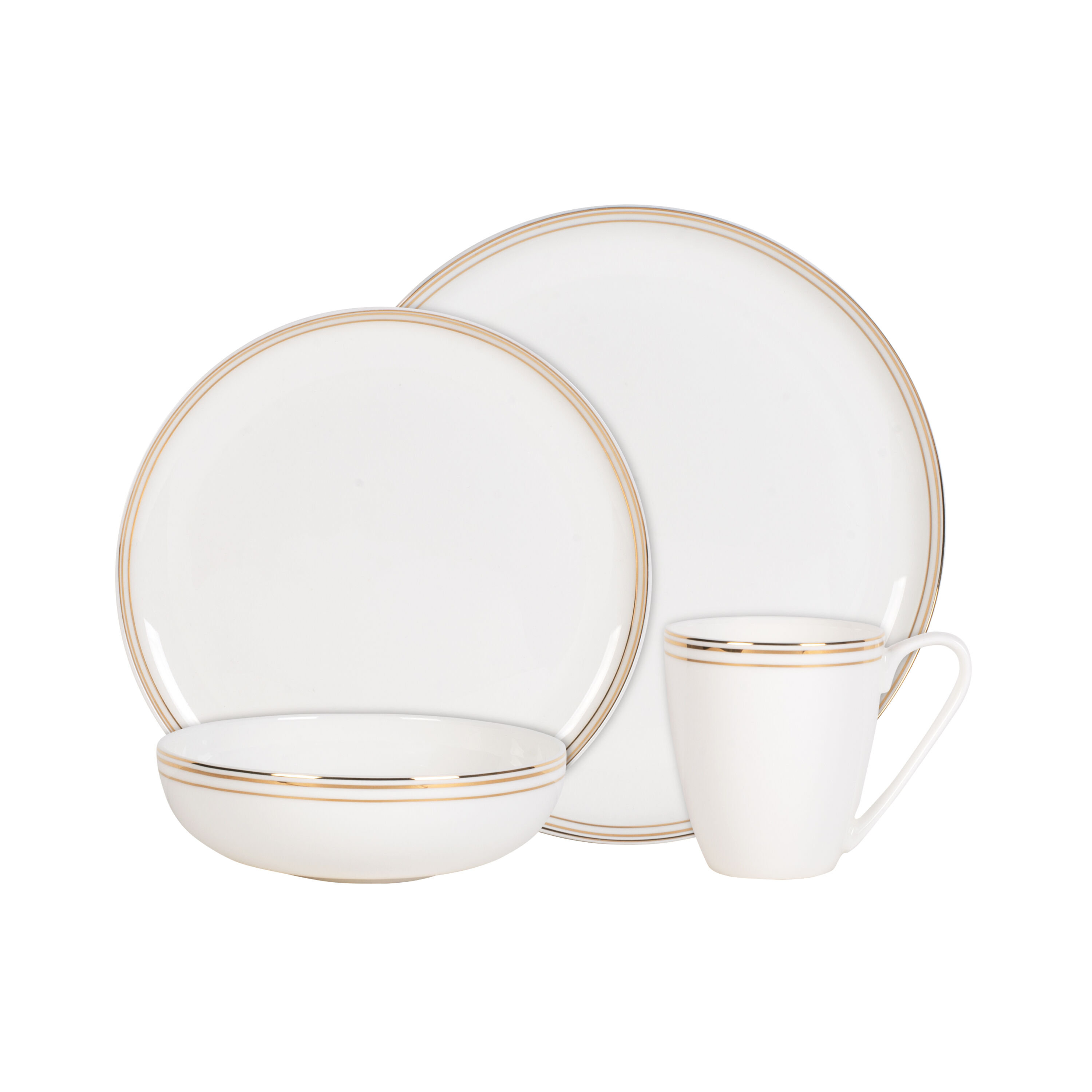 Fitz and Floyd Nevaeh White Coupe Gold 16-Piece Bone China Dinnerware ...