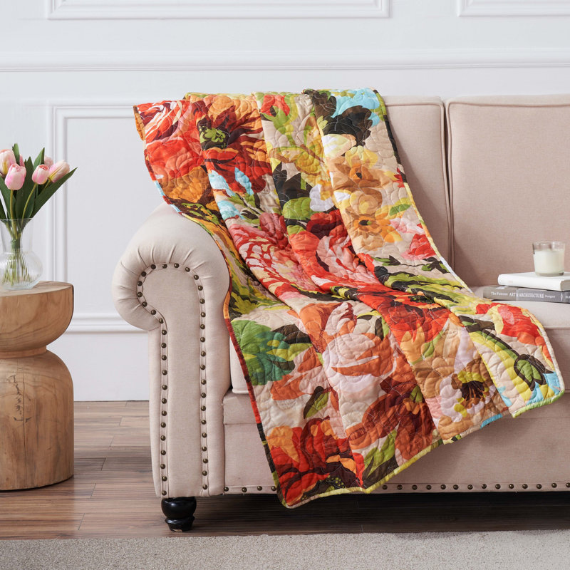 Greenland Home Fashions Senna Floral Reversible Quilted Throw | Wayfair