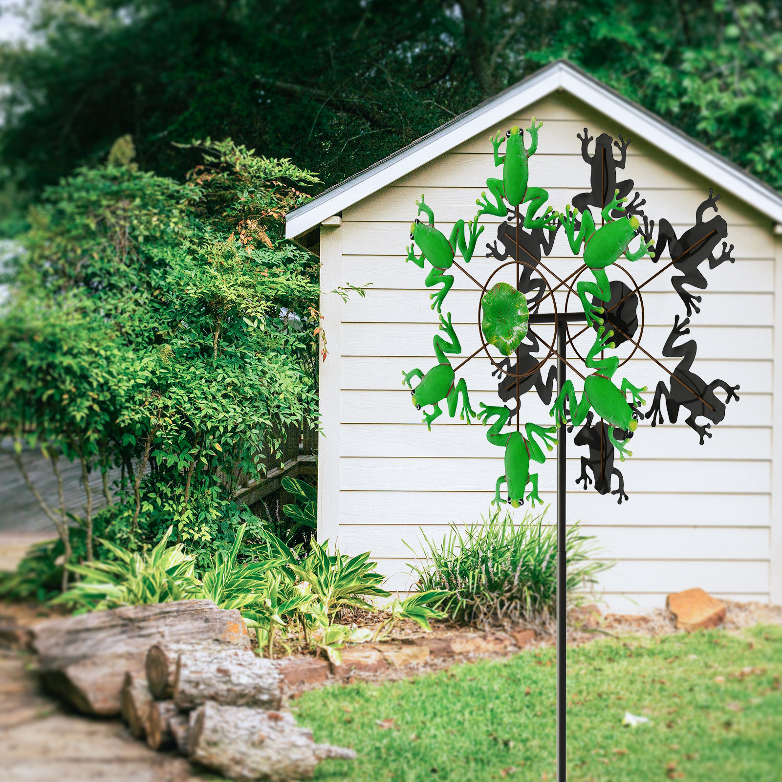 Arlmont & Co. Frog and Lotus Leaf Metal Rotator, Green Wind Spinners ...