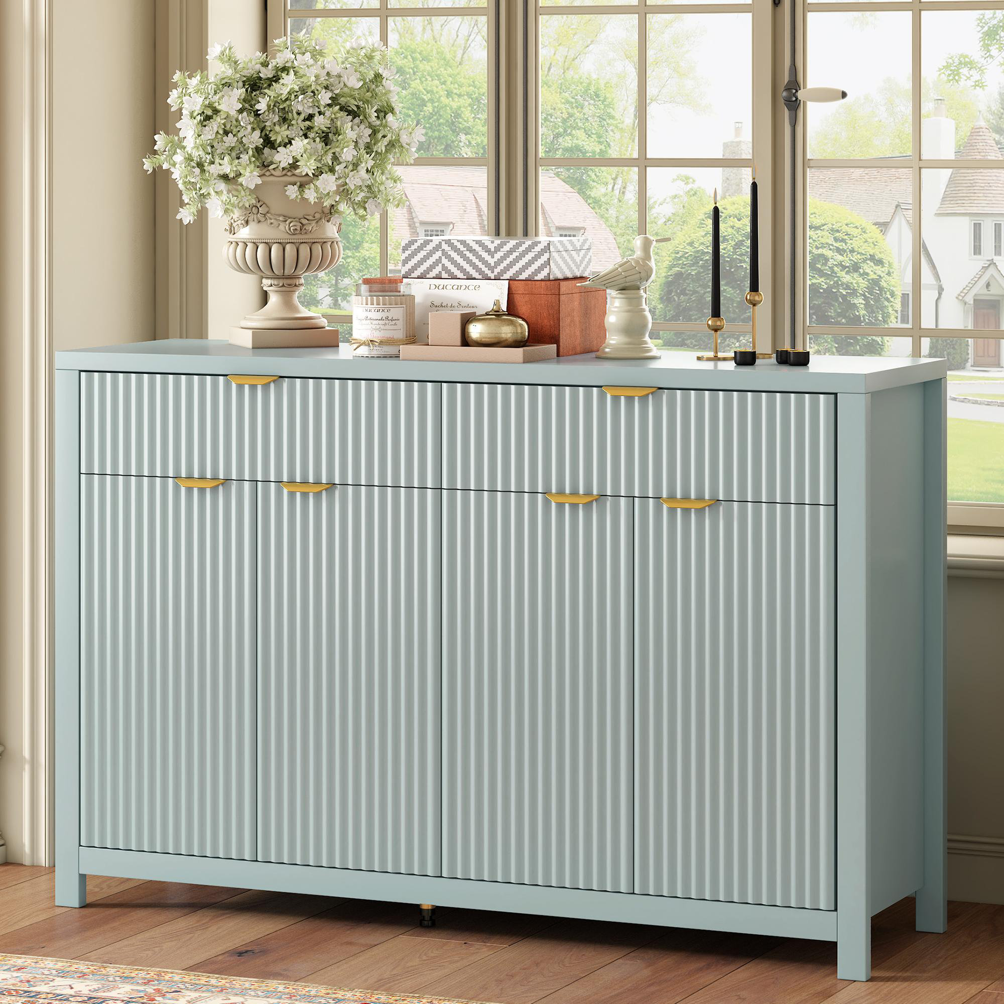 George Oliver Modern Wave-Pattern Sideboard Cabinet with 2 Drawers and ...