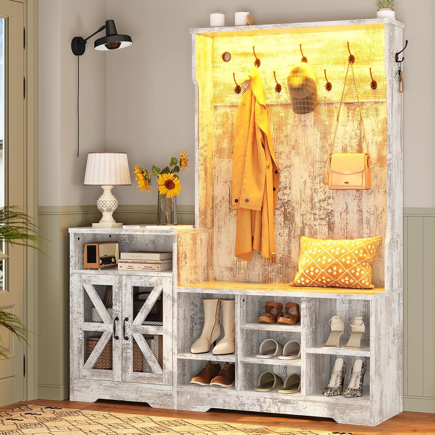 Gracie Oaks Hall Tree With Bench And Shoe Storage, Entryway Table ...