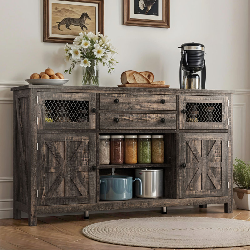 August Grove® Craftian Farmhouse Sideboard Buffet Cabinet with Drawers ...
