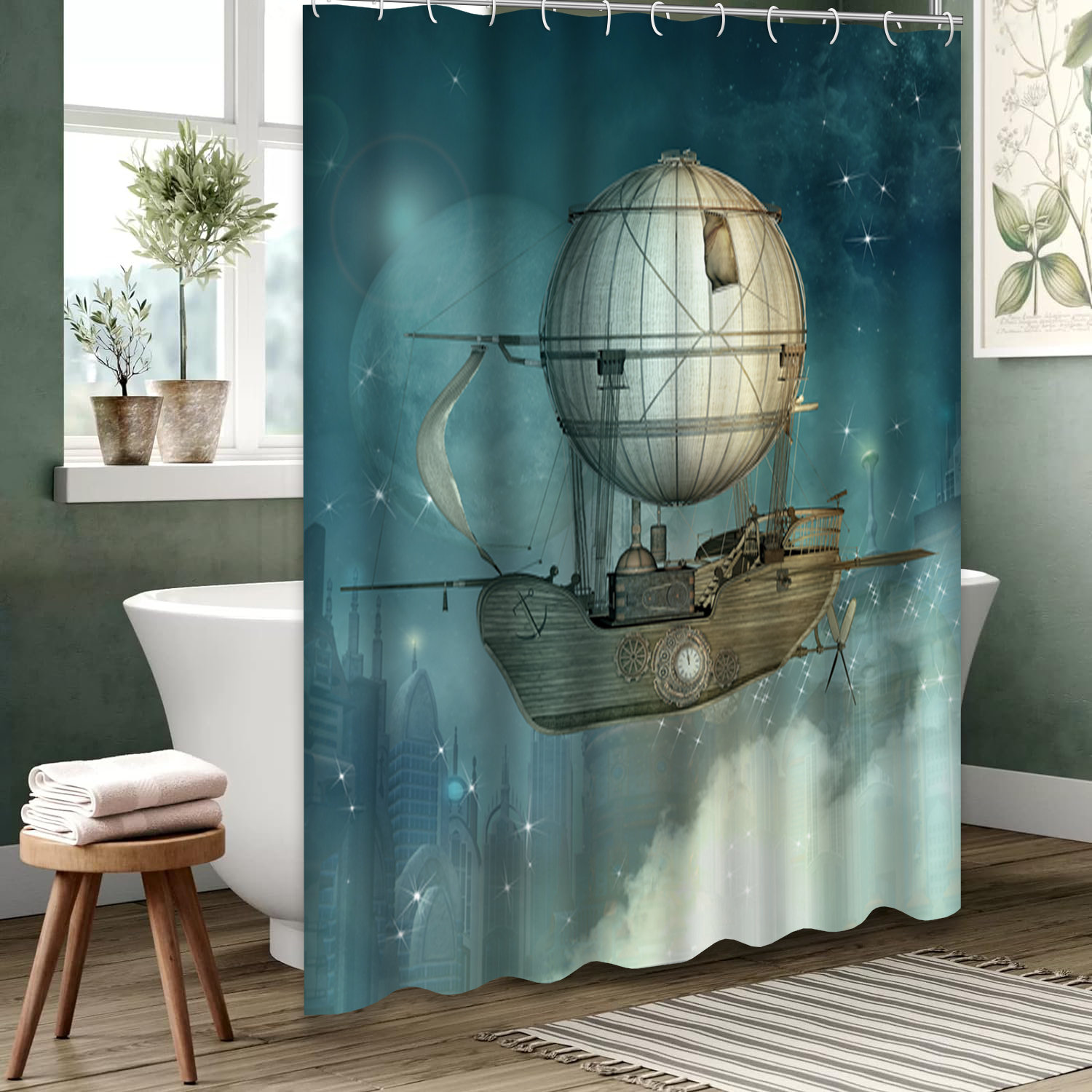 East Urban Home Blue Sky Waterproof Shower Curtain,Blue Steampunk ...
