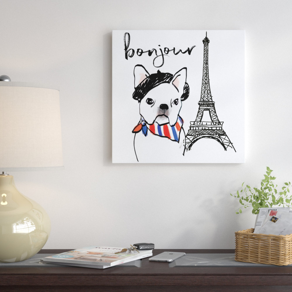 East Urban Home 'Bonjour Frenchie Dog' Graphic Art Print on Canvas ...