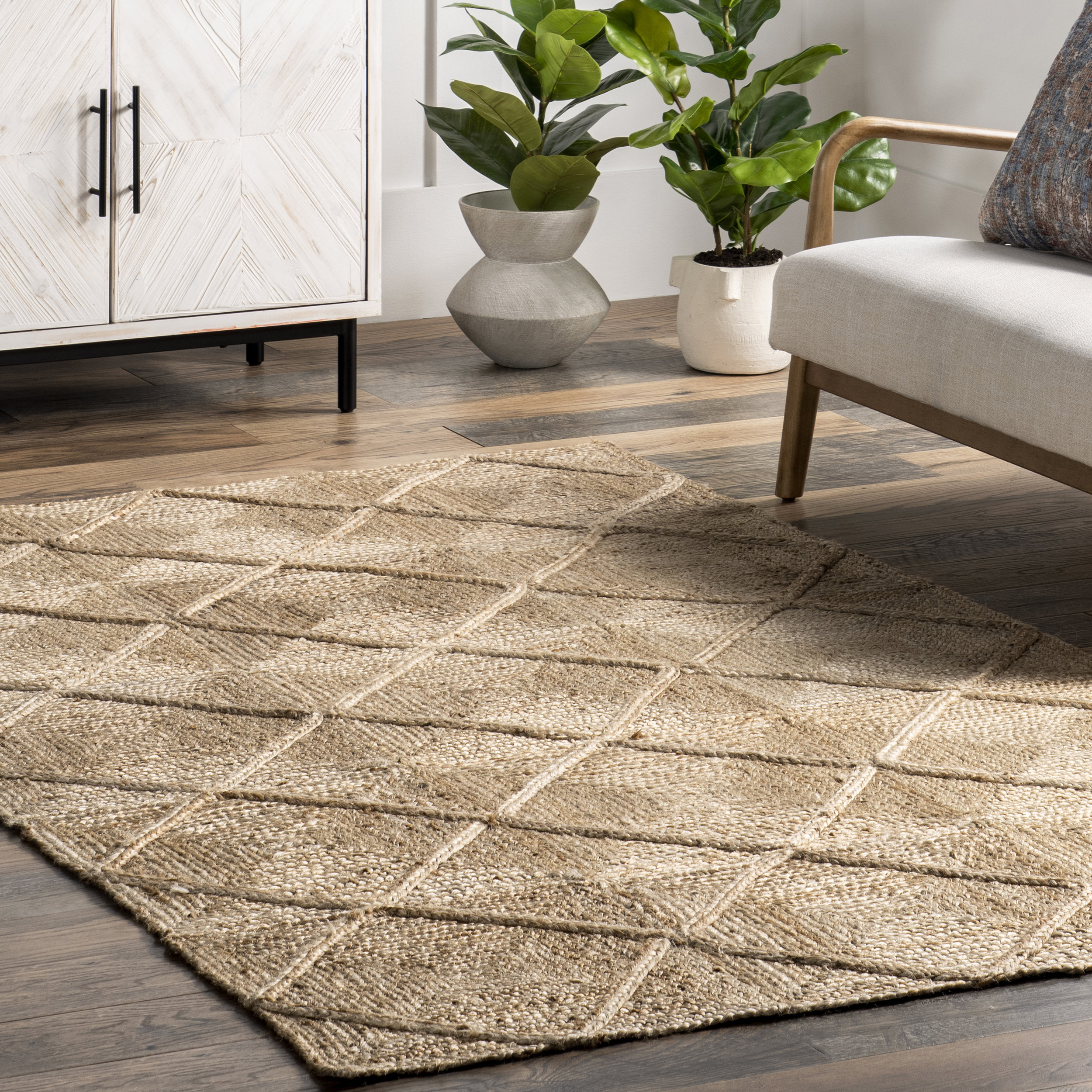 Gracie Oaks Mahalia Raised Diamond Jute Area Rug | Wayfair