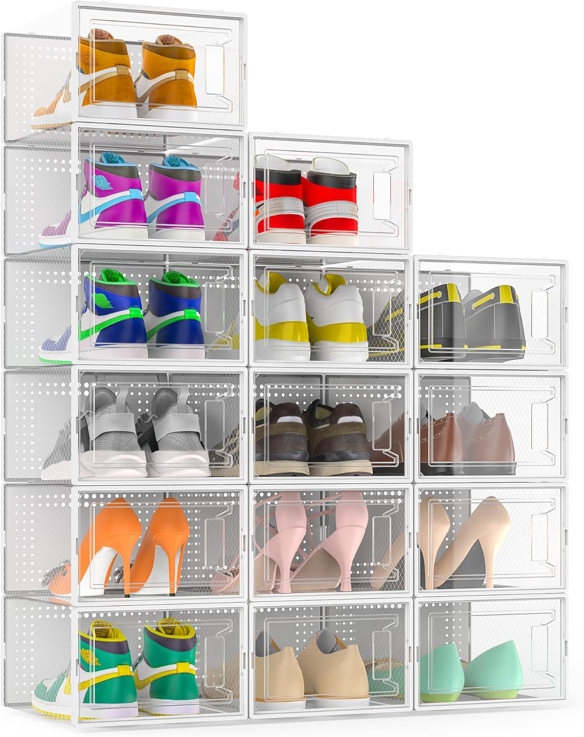 Ivy Bronx Modular Shoe Organizer Storage Boxes, Clear Plastic Stackable ...