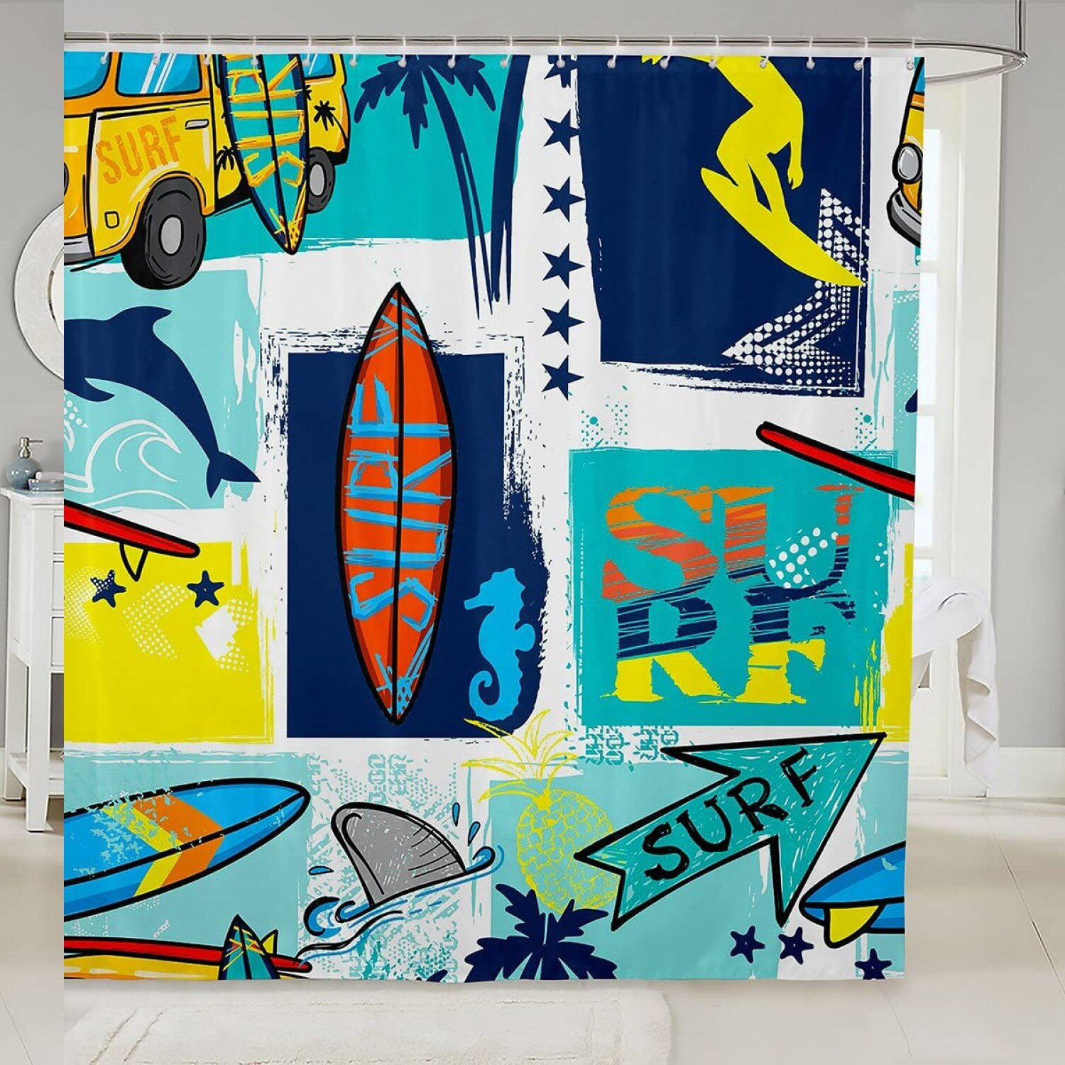 Dovecove WaveRider SplashGuard: Colorful Surf-Themed Graffiti Shower ...