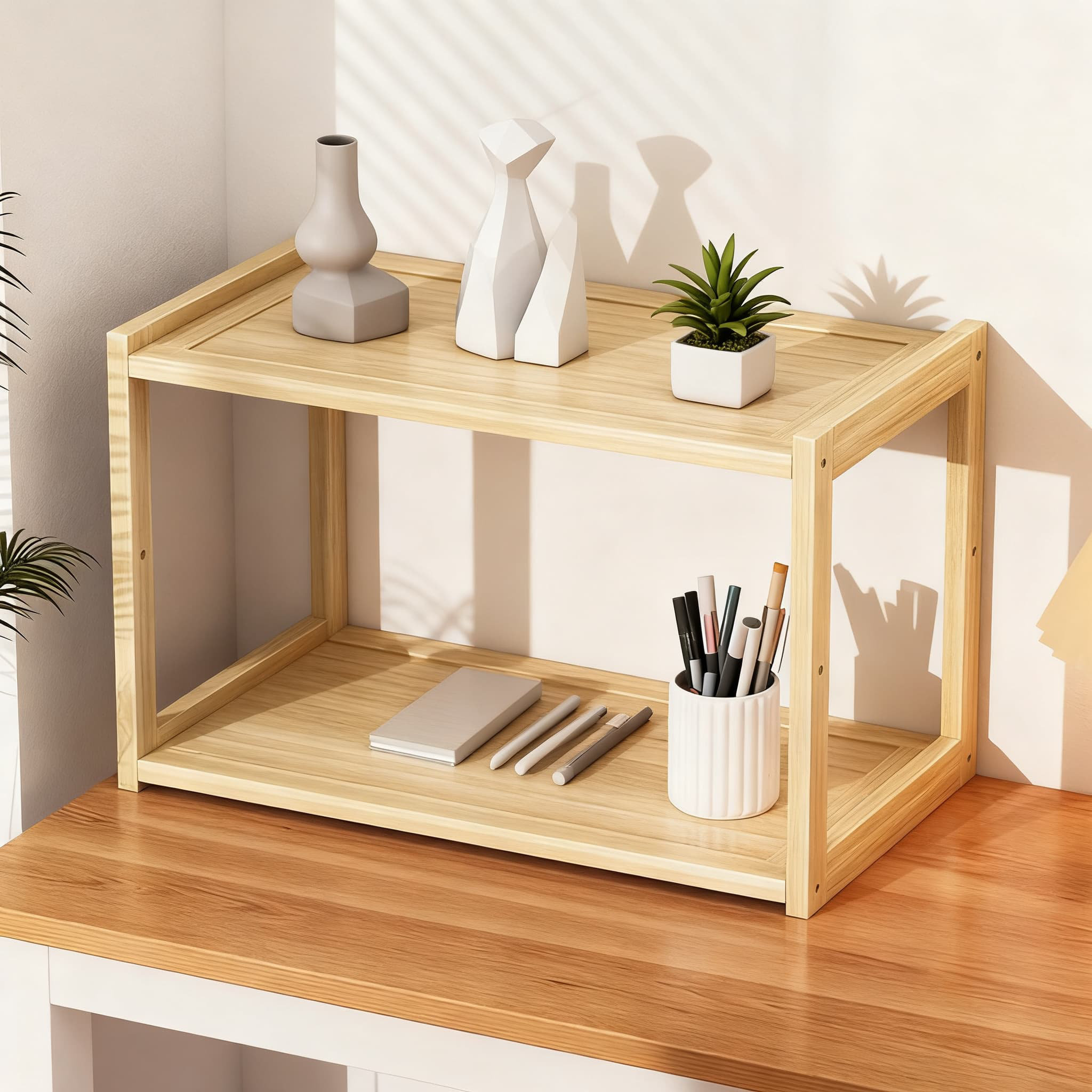 Inbox Zero 2-Tier Wooden Desktop Organizer Shelf For Office Desk ...